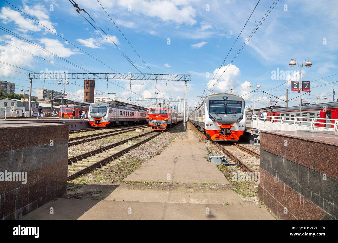 Train on Moscow passenger platform (Savelovsky railway station)-- is ...