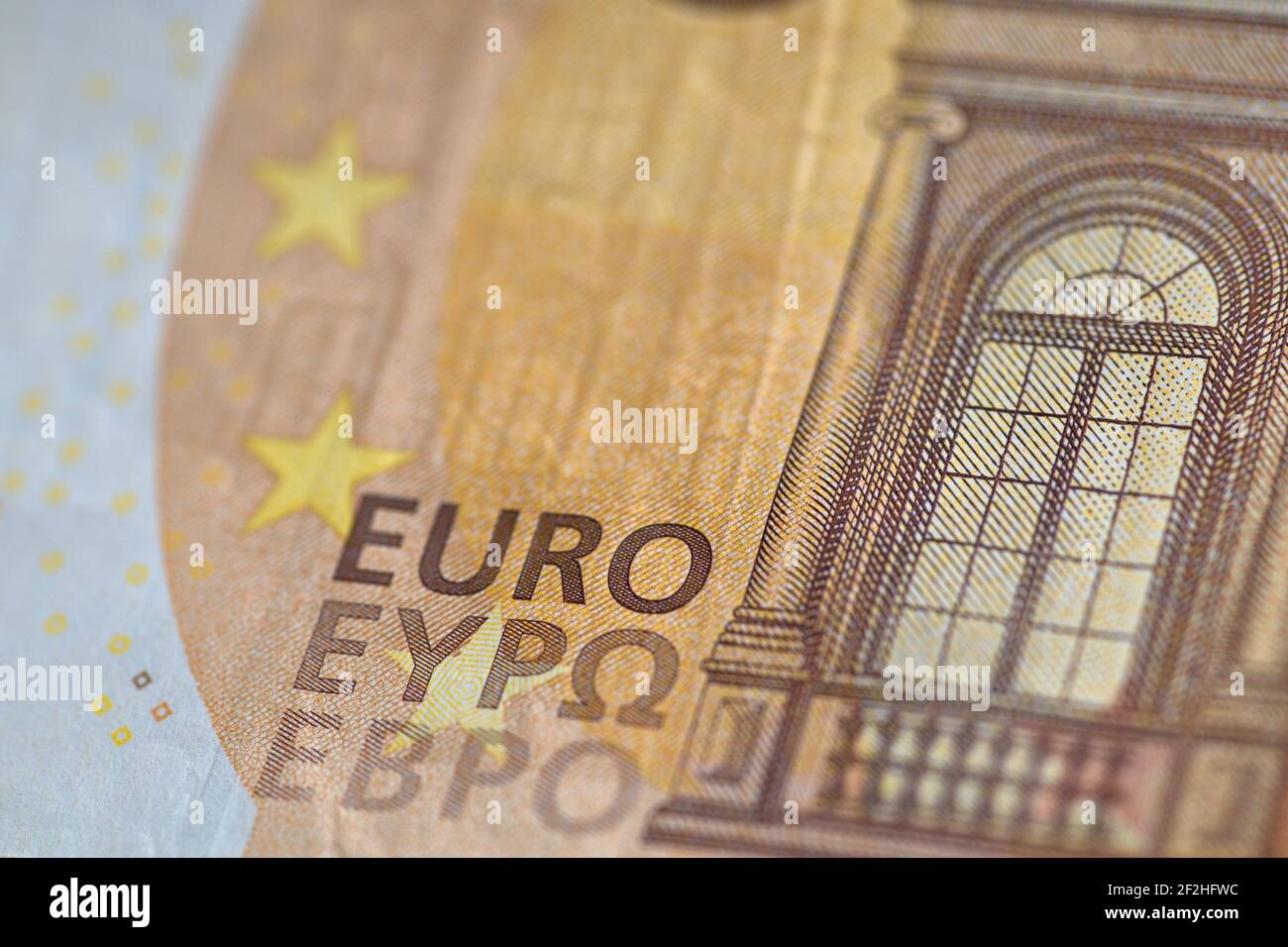 March 9th, 2021, a fifty euro note in detail with the inscription euro ...