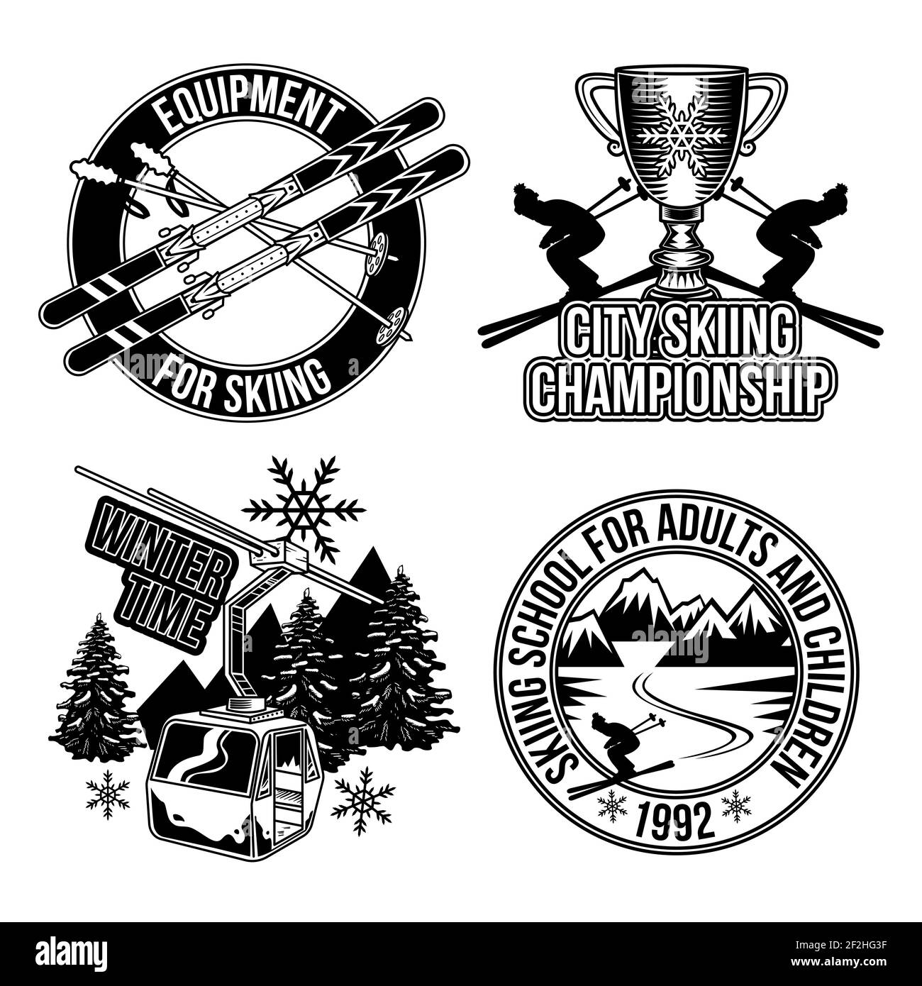 Set of skiing emblems, labels, badges, logos. Isolated on white Stock ...