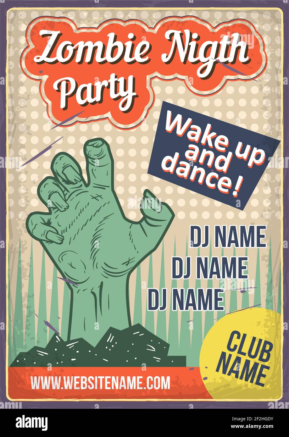 Advertising poster design with illustration of a zombie's hand on dusty ...