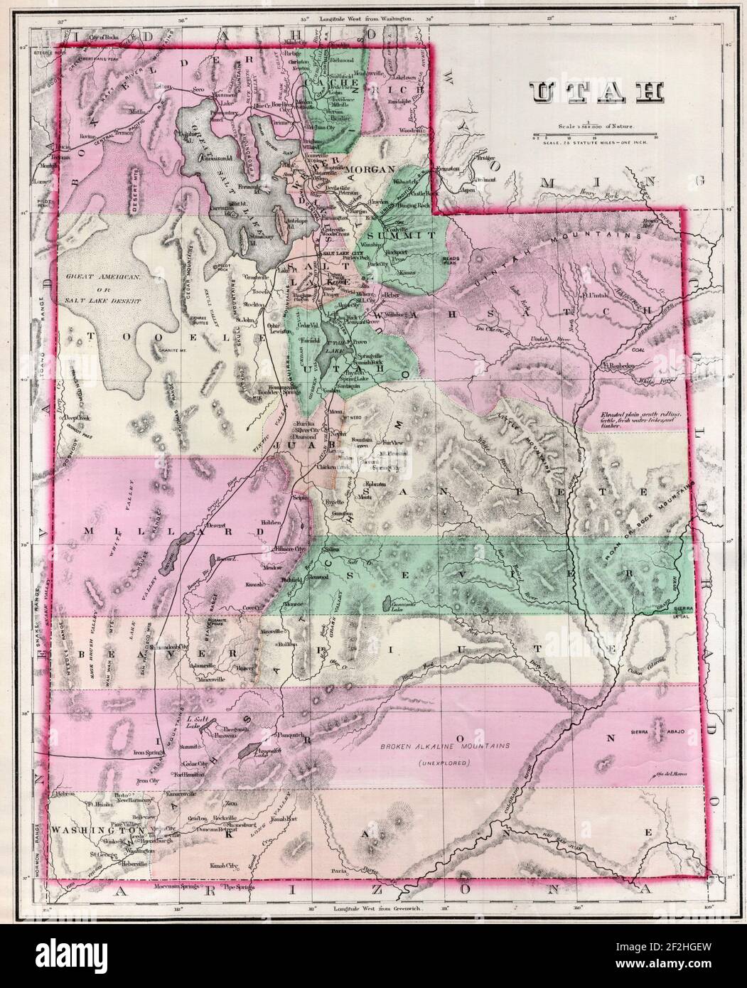 Map of Utah, 1874 Stock Photo - Alamy