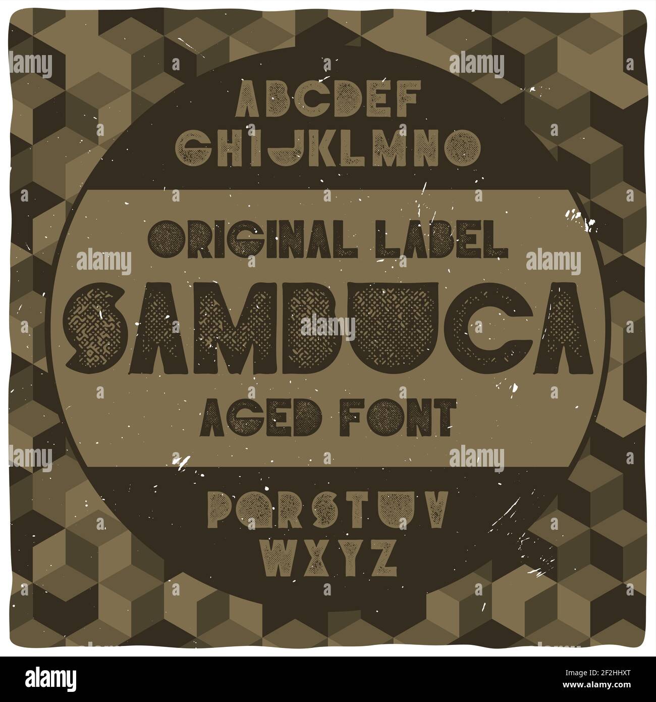 Vintage label typeface named "Sambuca" with pattern on background. Good ...