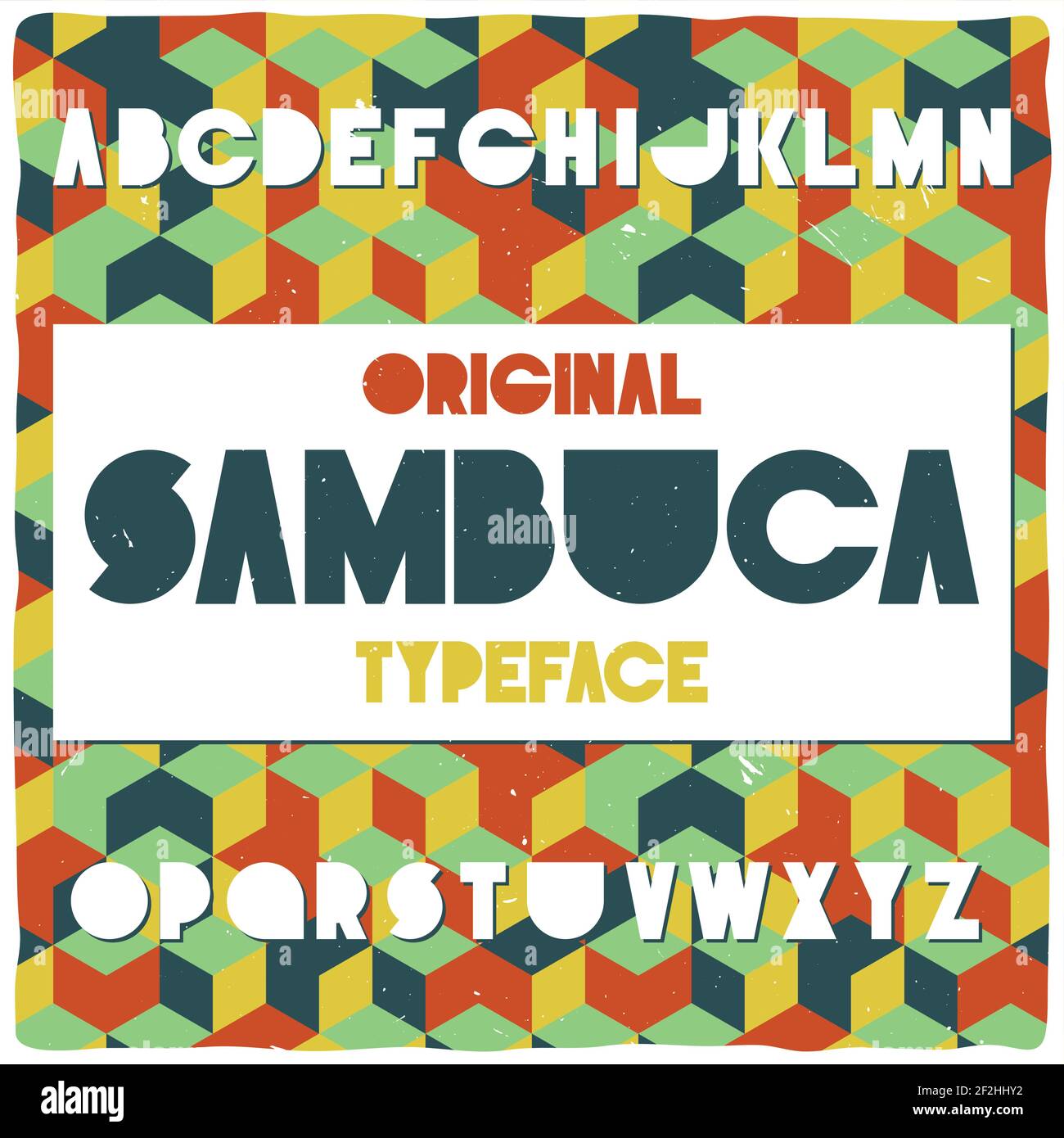 Vintage label typeface named "Sambuca" with pattern on background. Good ...