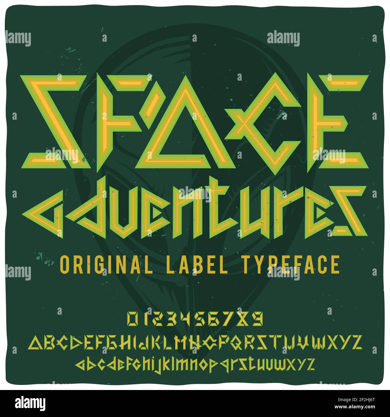 Vintage label typeface named "Space adventures" with illustration of a ...