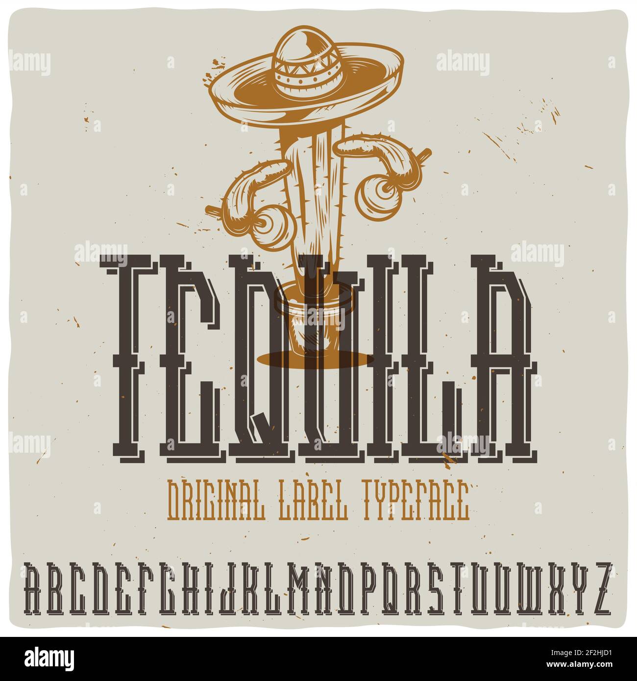 Vintage label typeface named "Tequila" with cactus on background. Good ...