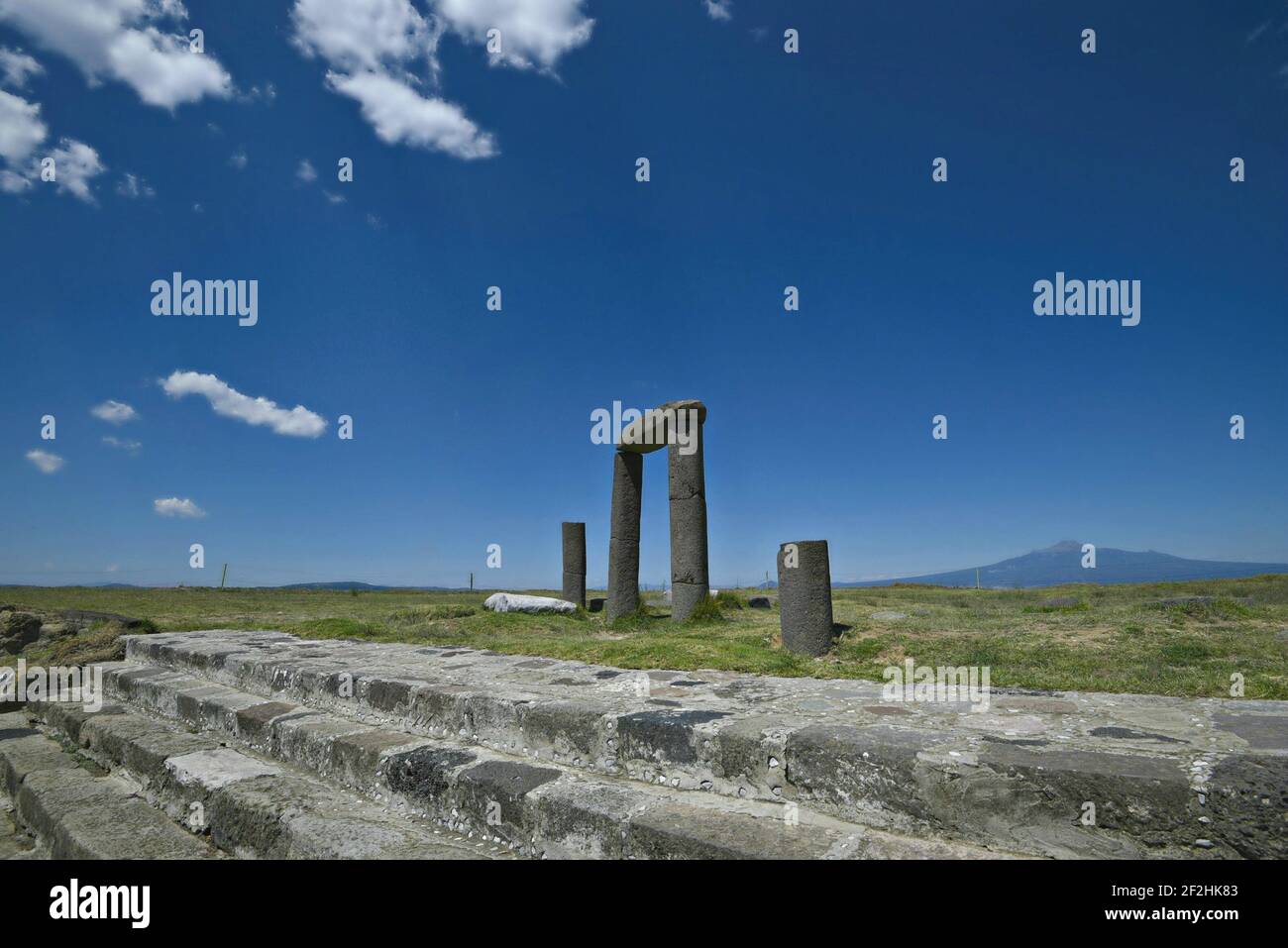 View of the Pyramid of Flowers stone altar, part of the Preclassic ...
