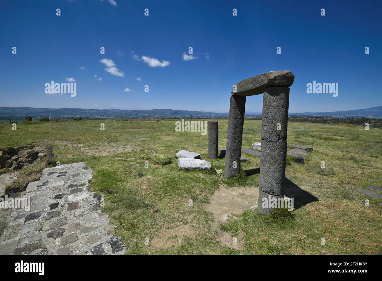 View of the Pyramid of Flowers stone altar, part of the Preclassic ...