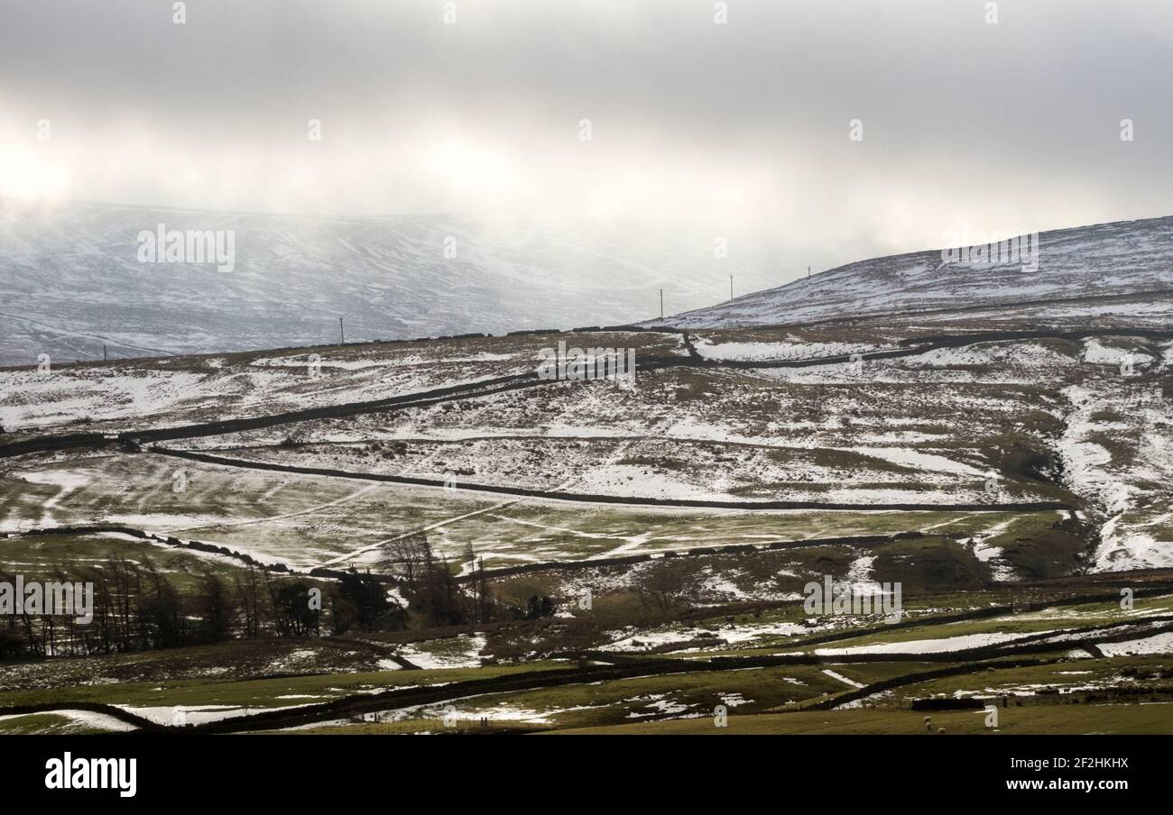 Snow on the fells in Weardale, the North Pennines, County Durham, UK ...