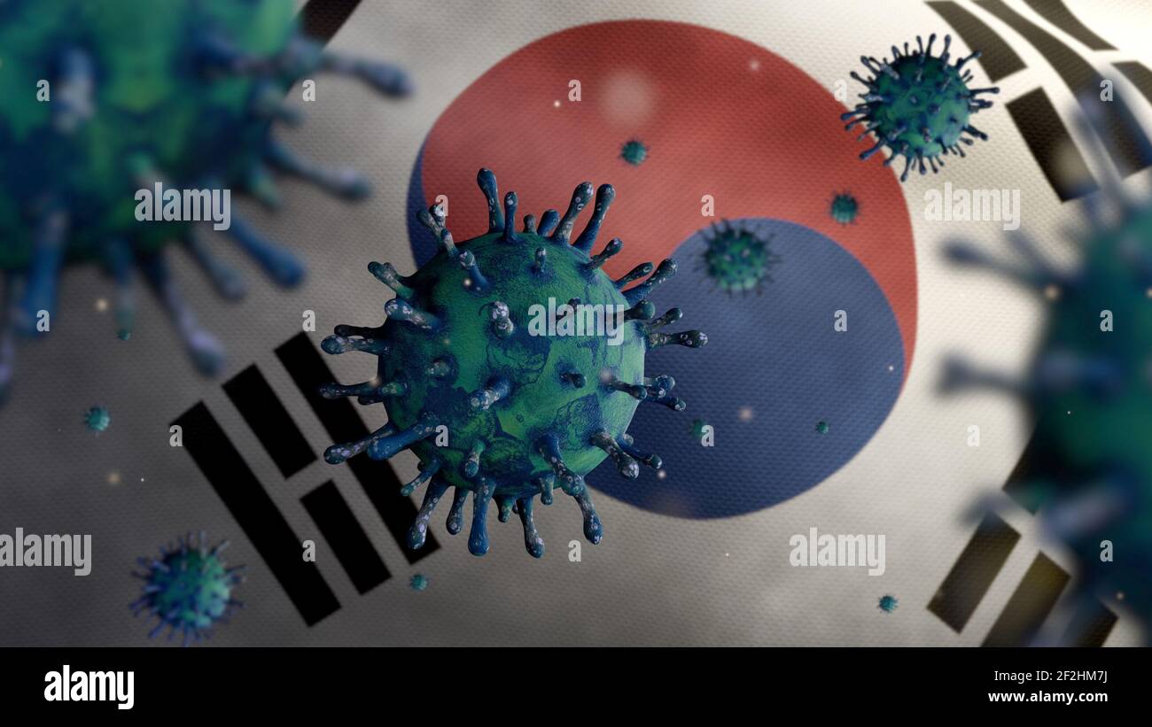 3D illustration Korean flag waving and Coronavirus 2019 nCov concept ...