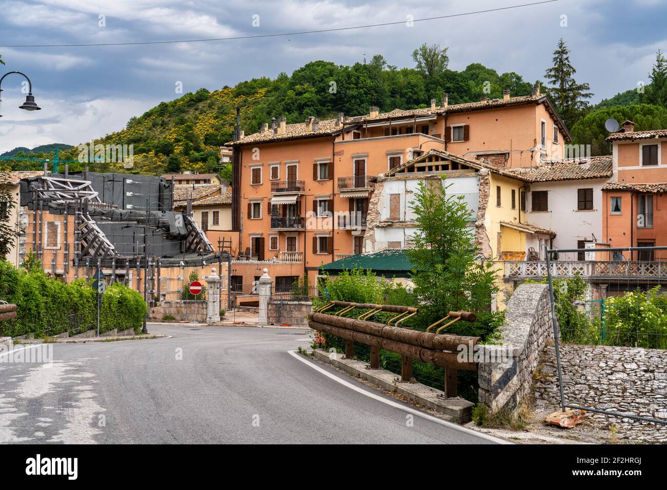 The historic center of Visso city at July 2020 after the earthquake of ...