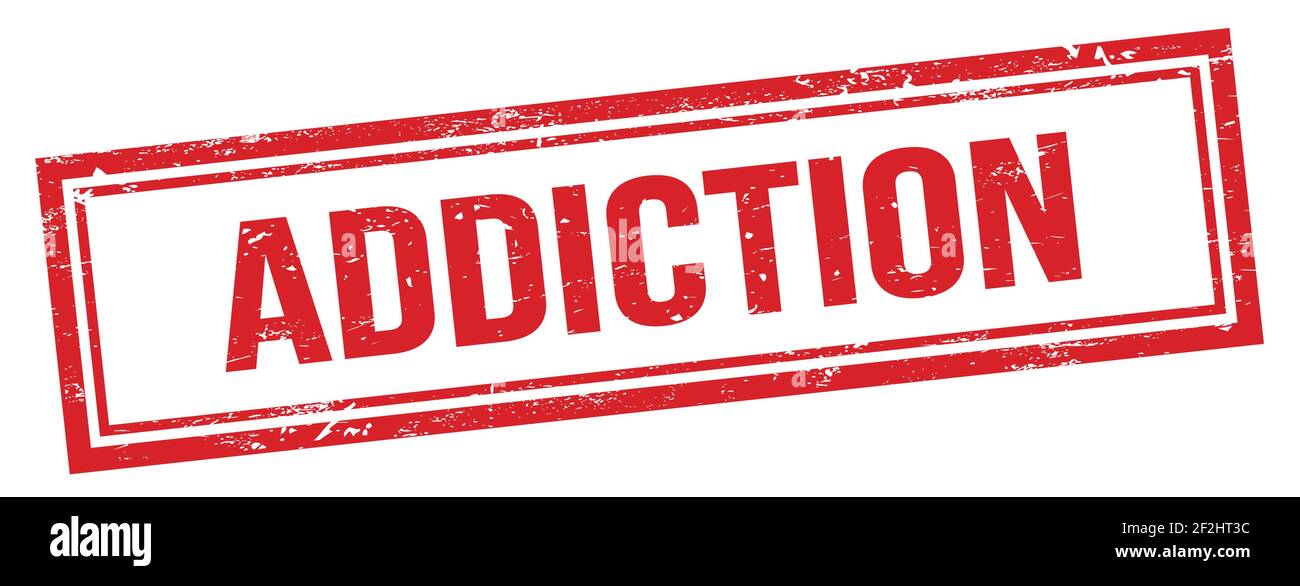 ADDICTION text on red grungy vintage rectangle stamp Stock Photo - Alamy