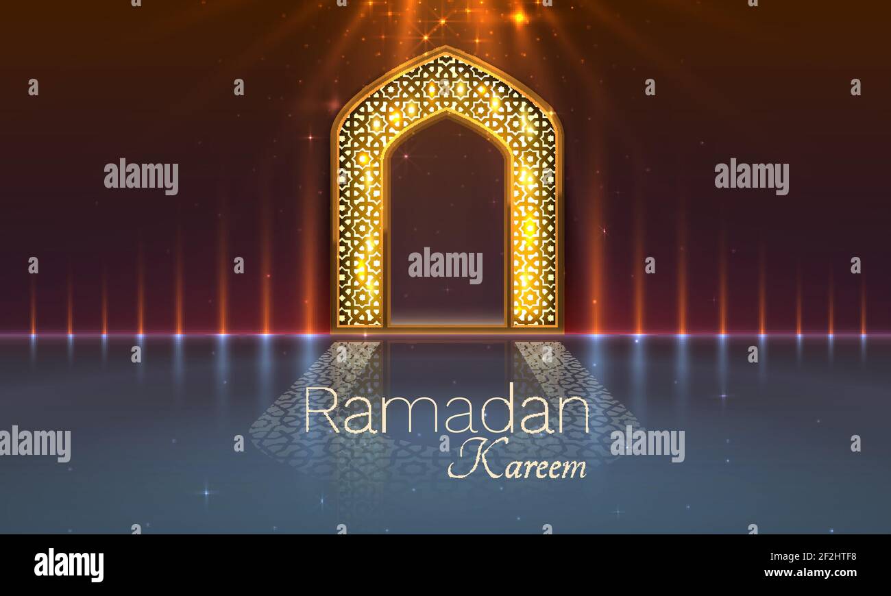 Ramadan cover card, Drawn mosque night view from arch background ...