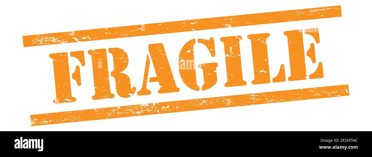 FRAGILE text on orange grungy vintage rubber stamp Stock Photo - Alamy