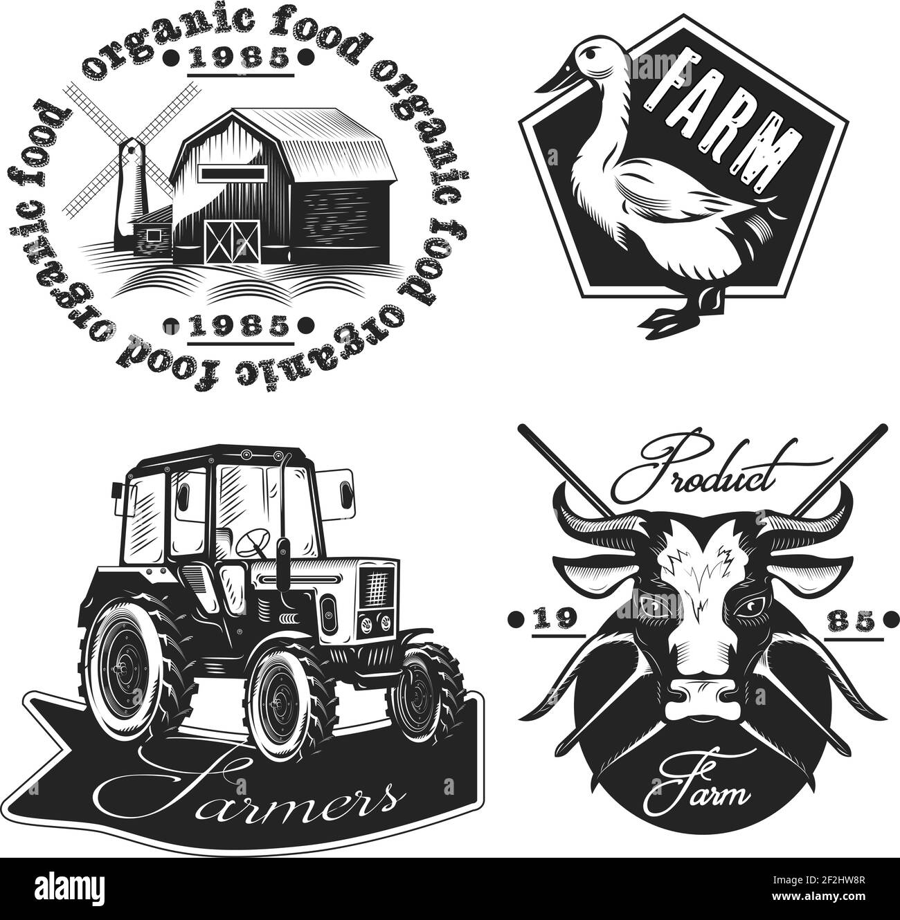 Set of farming emblems, labels, badges, logos. Isolated on white Stock ...