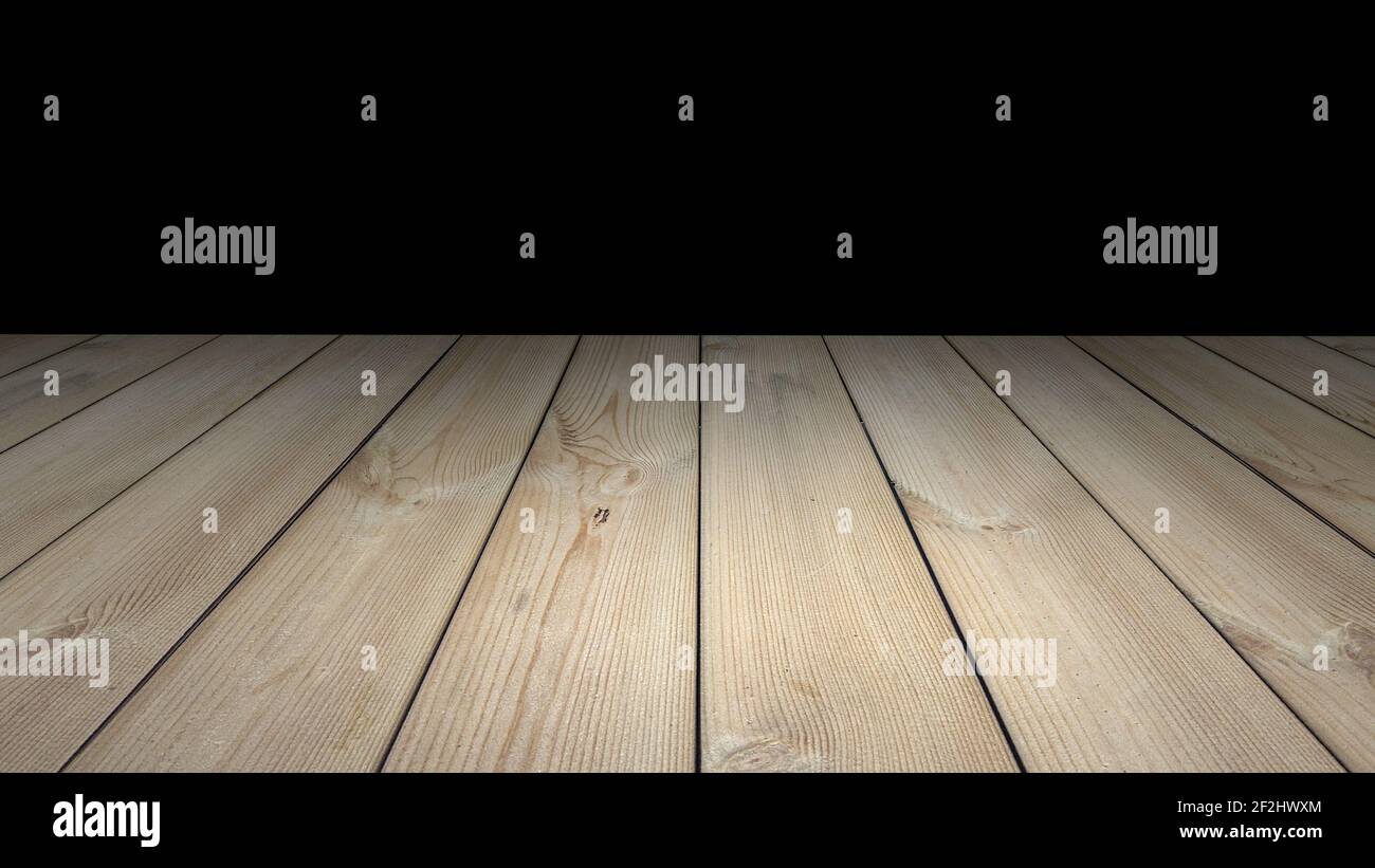 Wooden table perspective with black background Stock Photo - Alamy