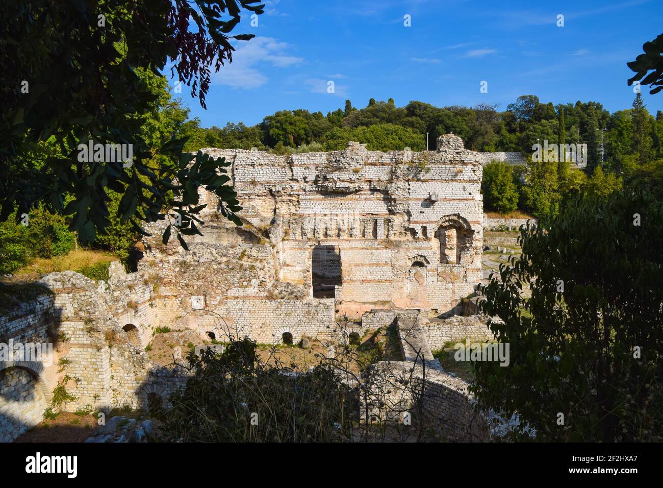 Ancient Roman baths ruins in Cimiez, Nice, South of France Stock Photo ...
