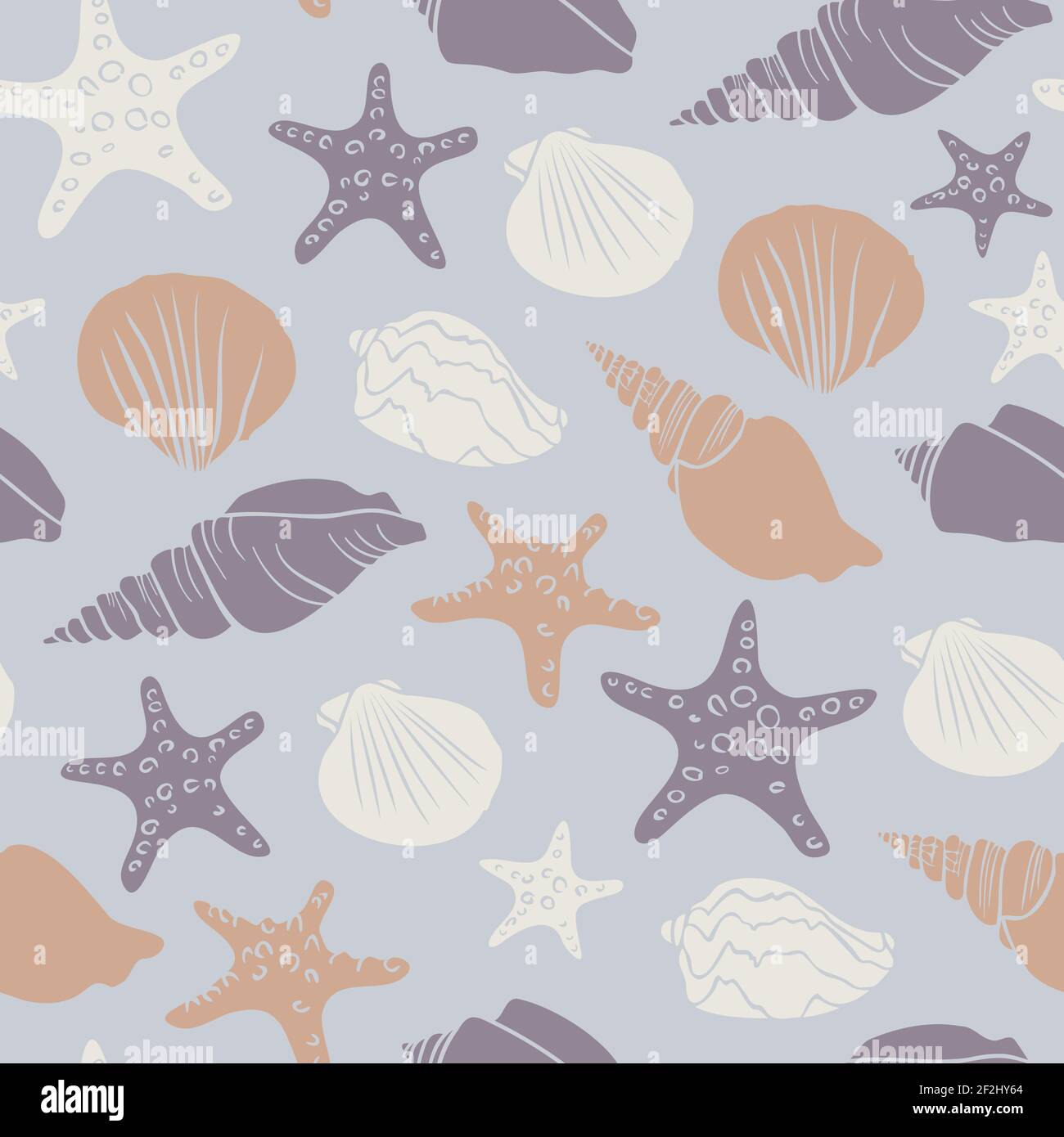 Vector seamless pattern with seashells and starfish on a neutral ...