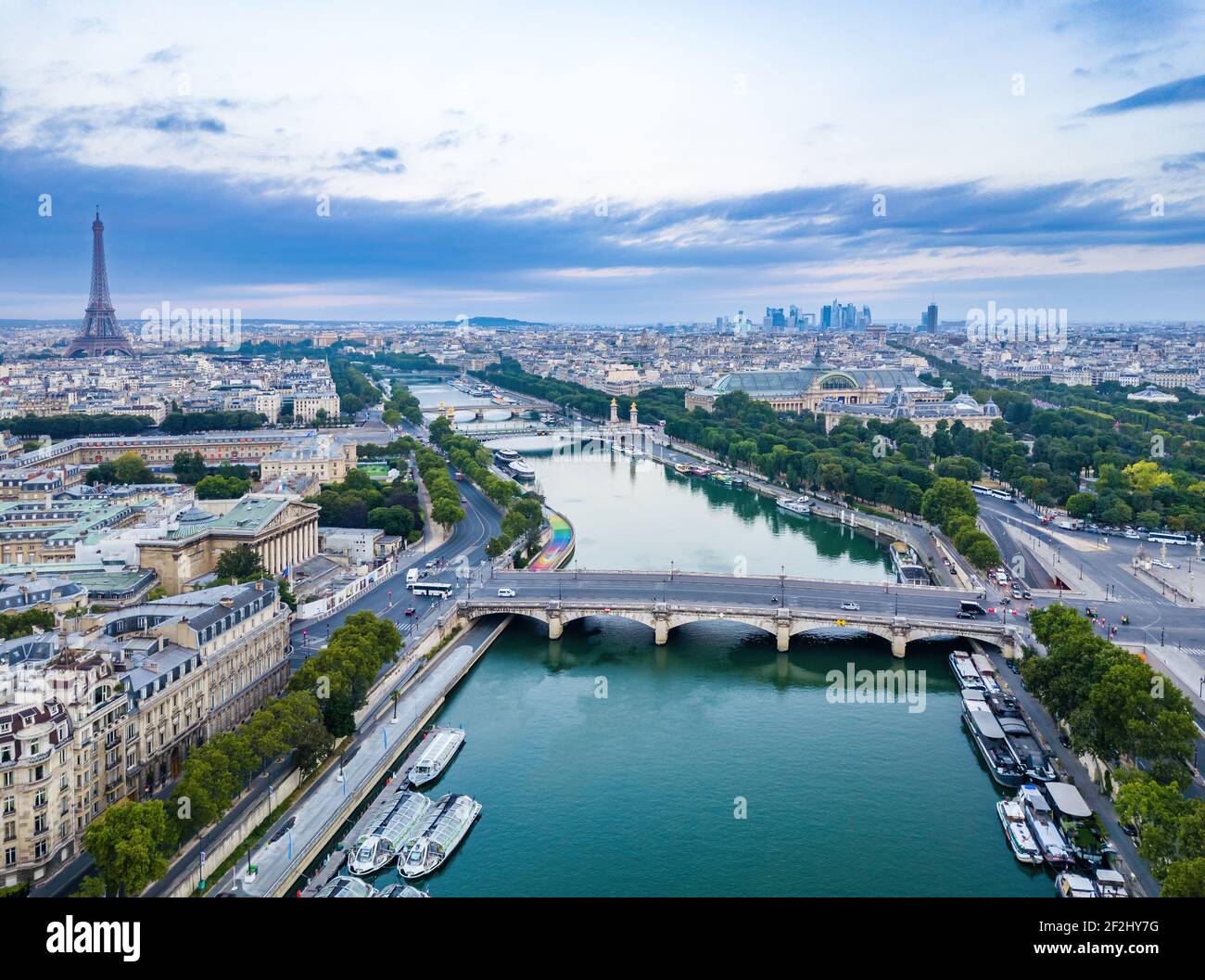 Aerial Pont de la Concorde over Seine distant Eiffel tower and Grand ...