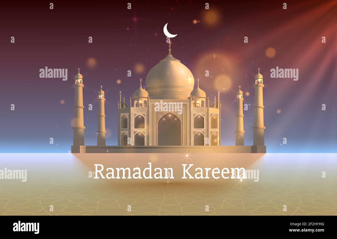 Ramadan cover card, Drawn mosque night view from arch background ...