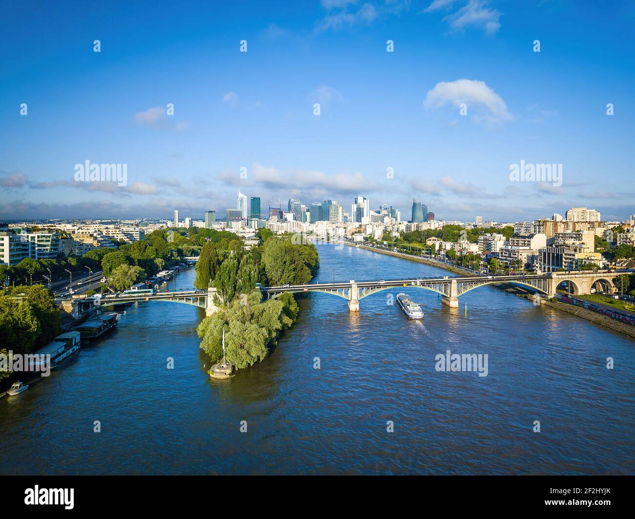 Aerial of Le Pont Neuf oldest stone Arch Bridge connecting ile de la ...