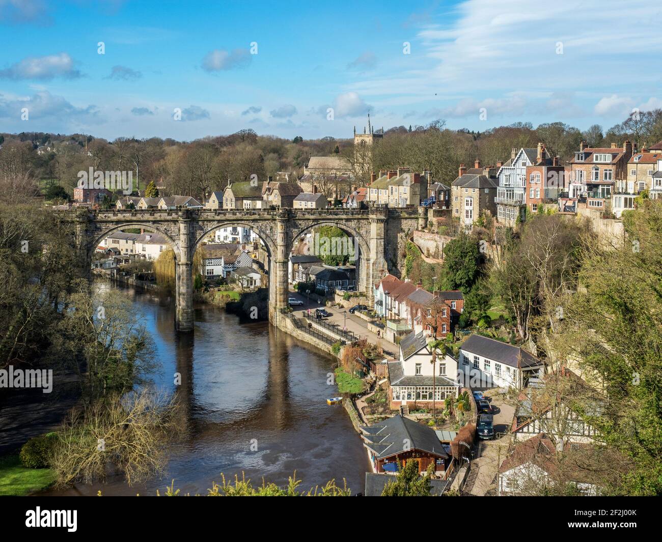 Railway Viaduct across the River Nidd on a blustery spring day in ...