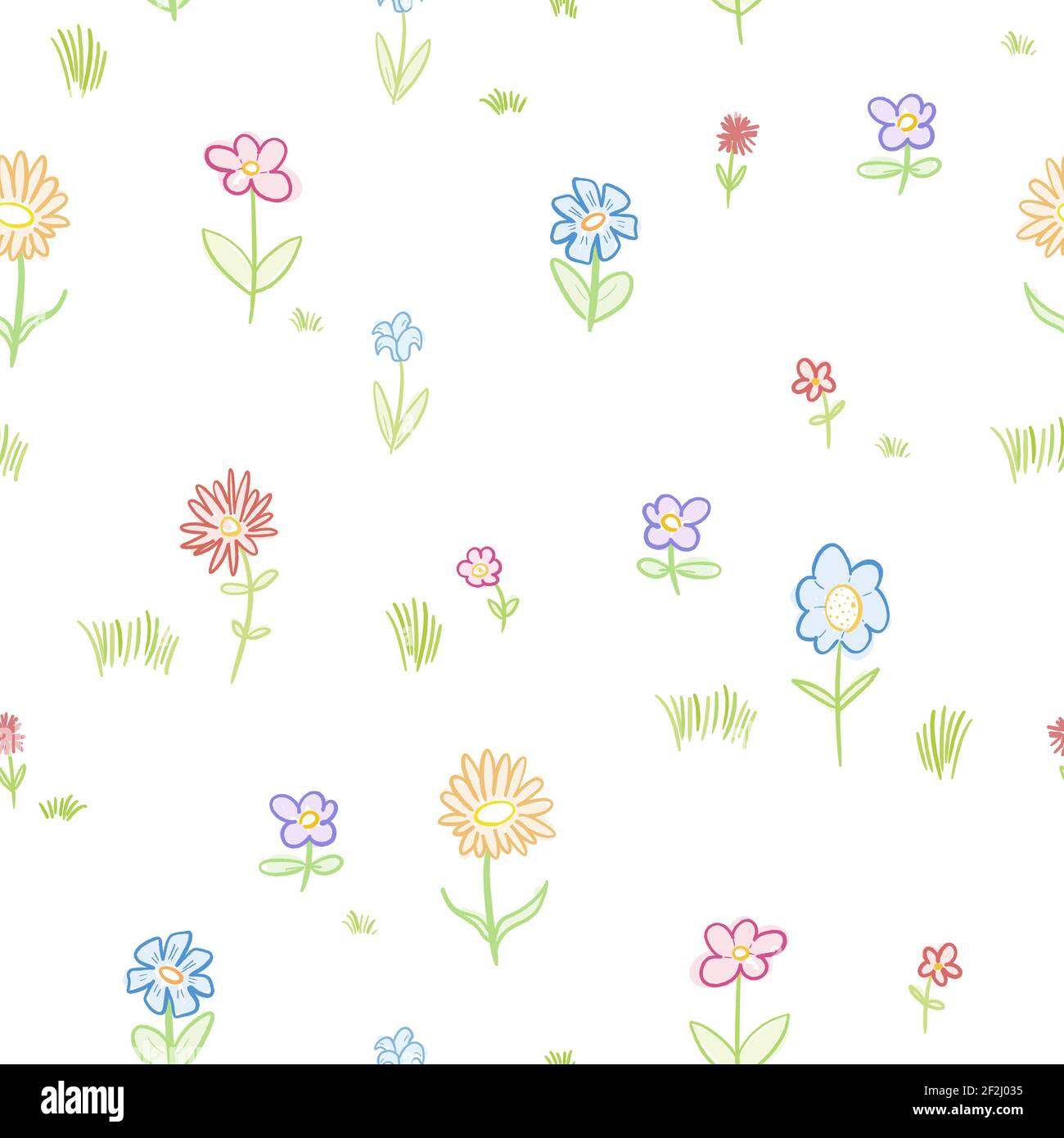 Seamless colorful hand drawn flower texture. Flower fabric design. Hand ...