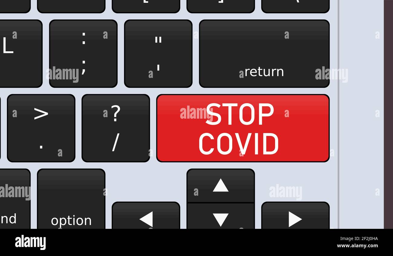 Stop Covid key on laptop keyboard. Concept vector illustration Stock ...
