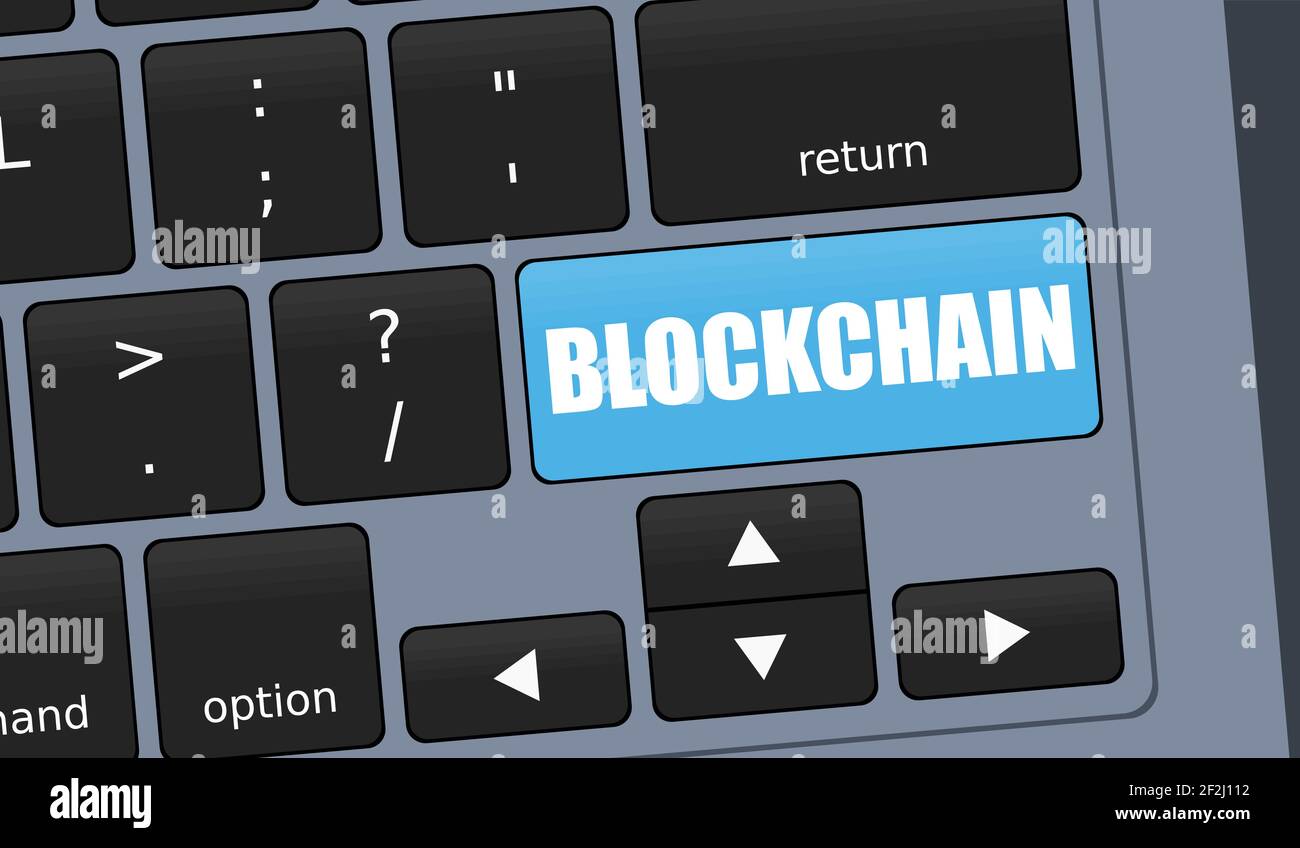 Blockchain key on laptop keyboard. Concept vector illustration Stock ...