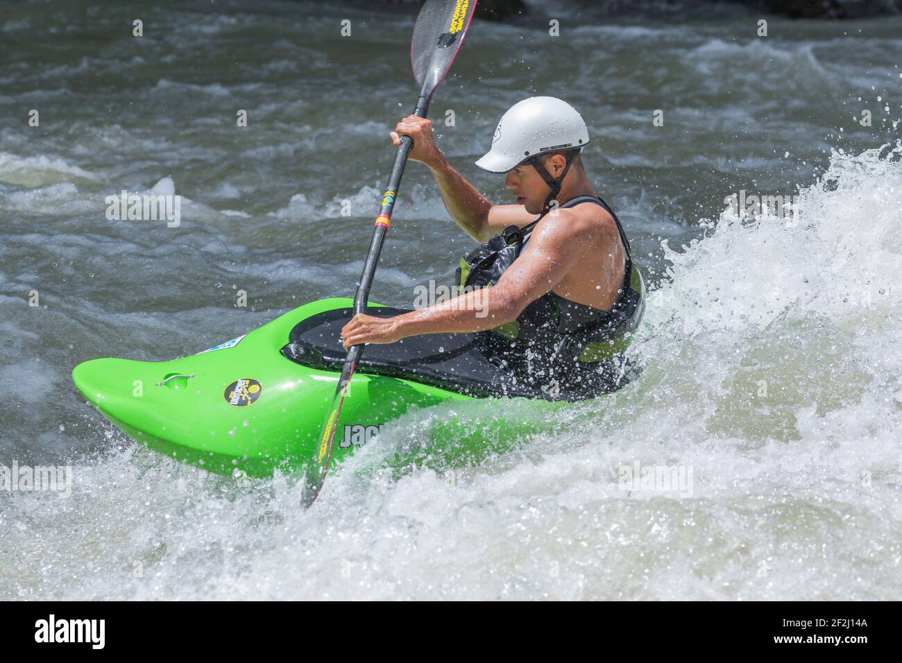 Young man kayaking in river, Costa Rica, Central America Stock Photo ...