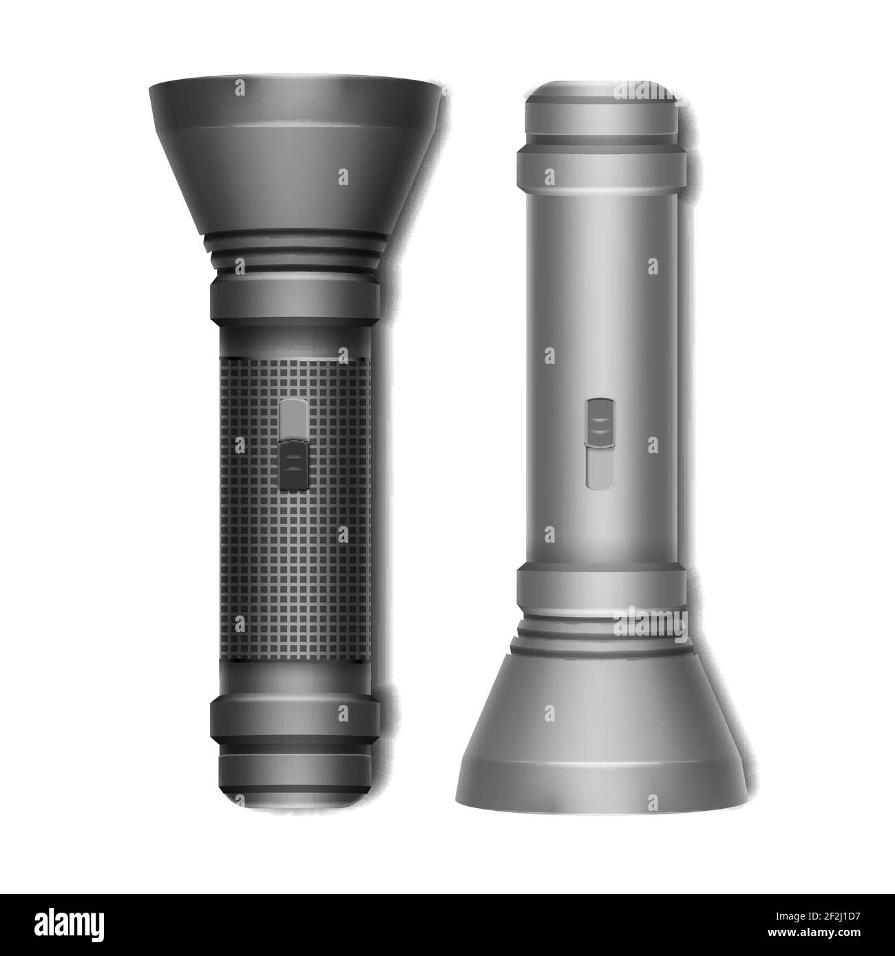 Vector set of black and gray pocket turned off flashlights side view ...