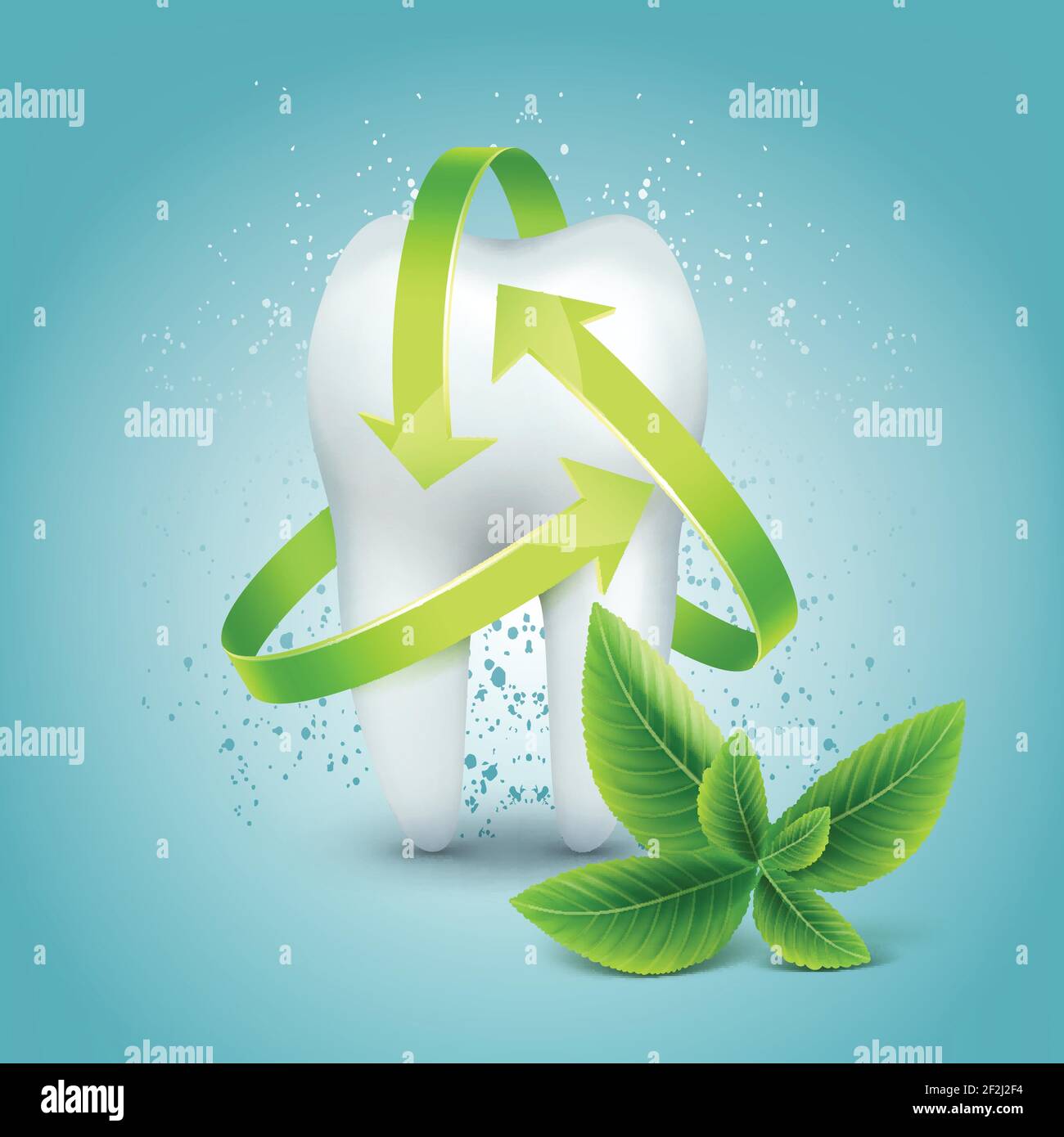 Vector green arrow protection around tooth with peppermint leaf ...