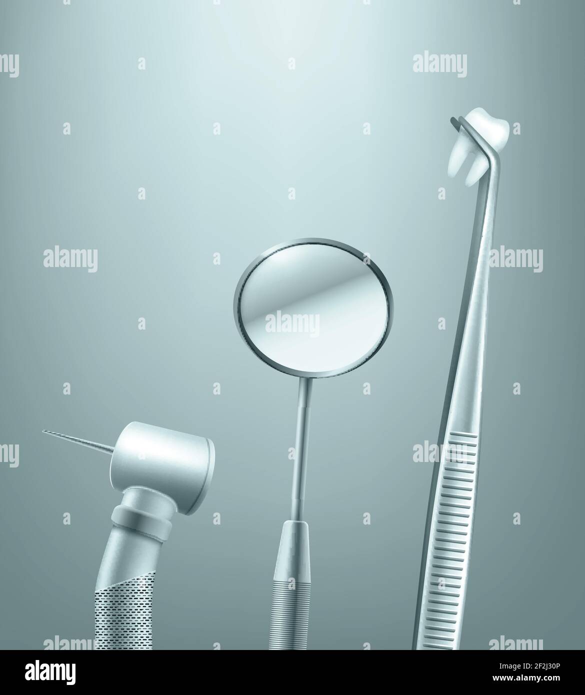 Vector set of stainless dental tools mirror, drill and forceps with ...
