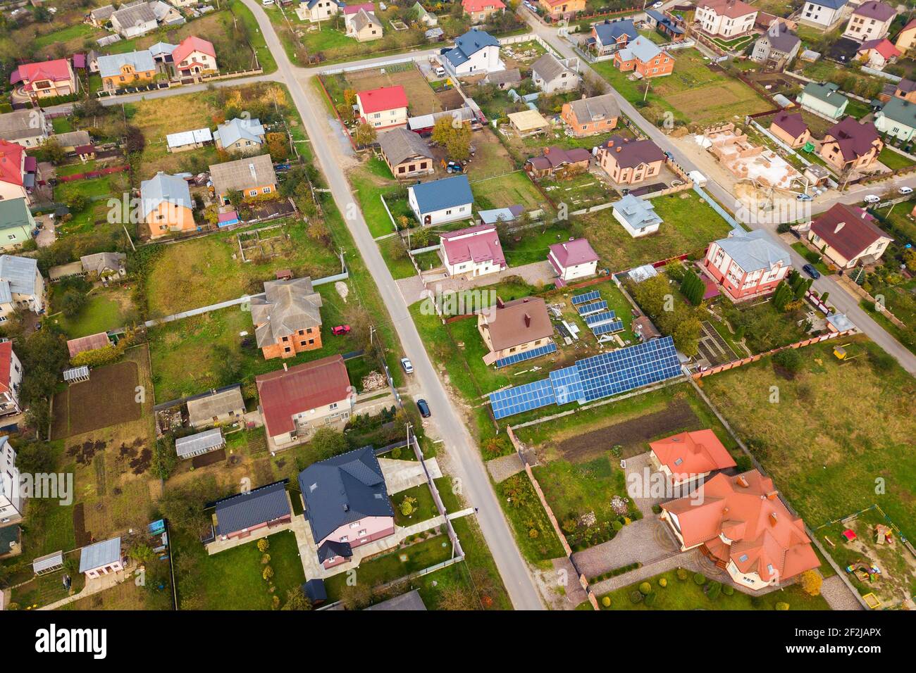 Aerial view of home roofs in residential rural neighborhood area Stock ...