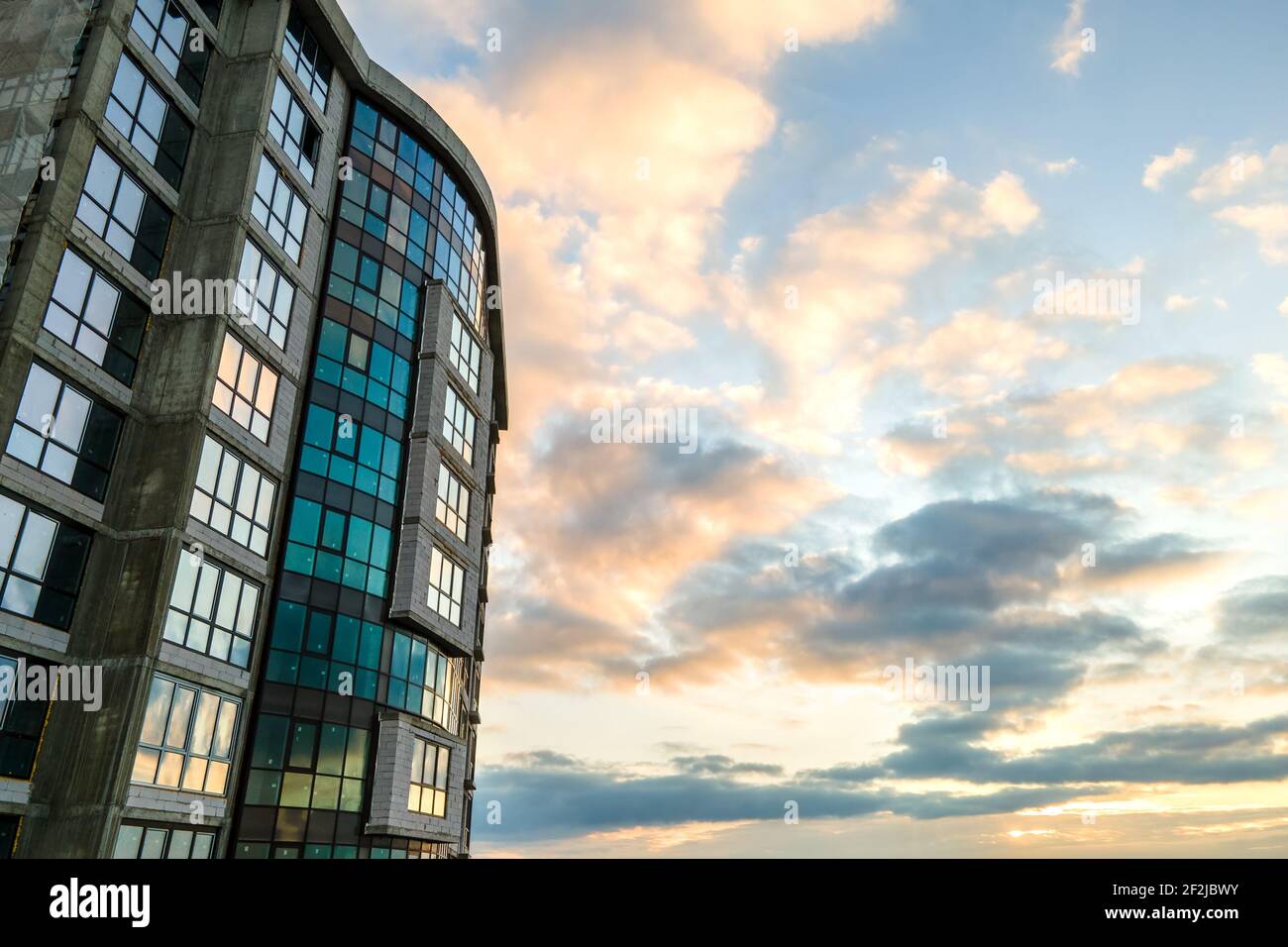 Aerial view of high residential apartment building under construction ...