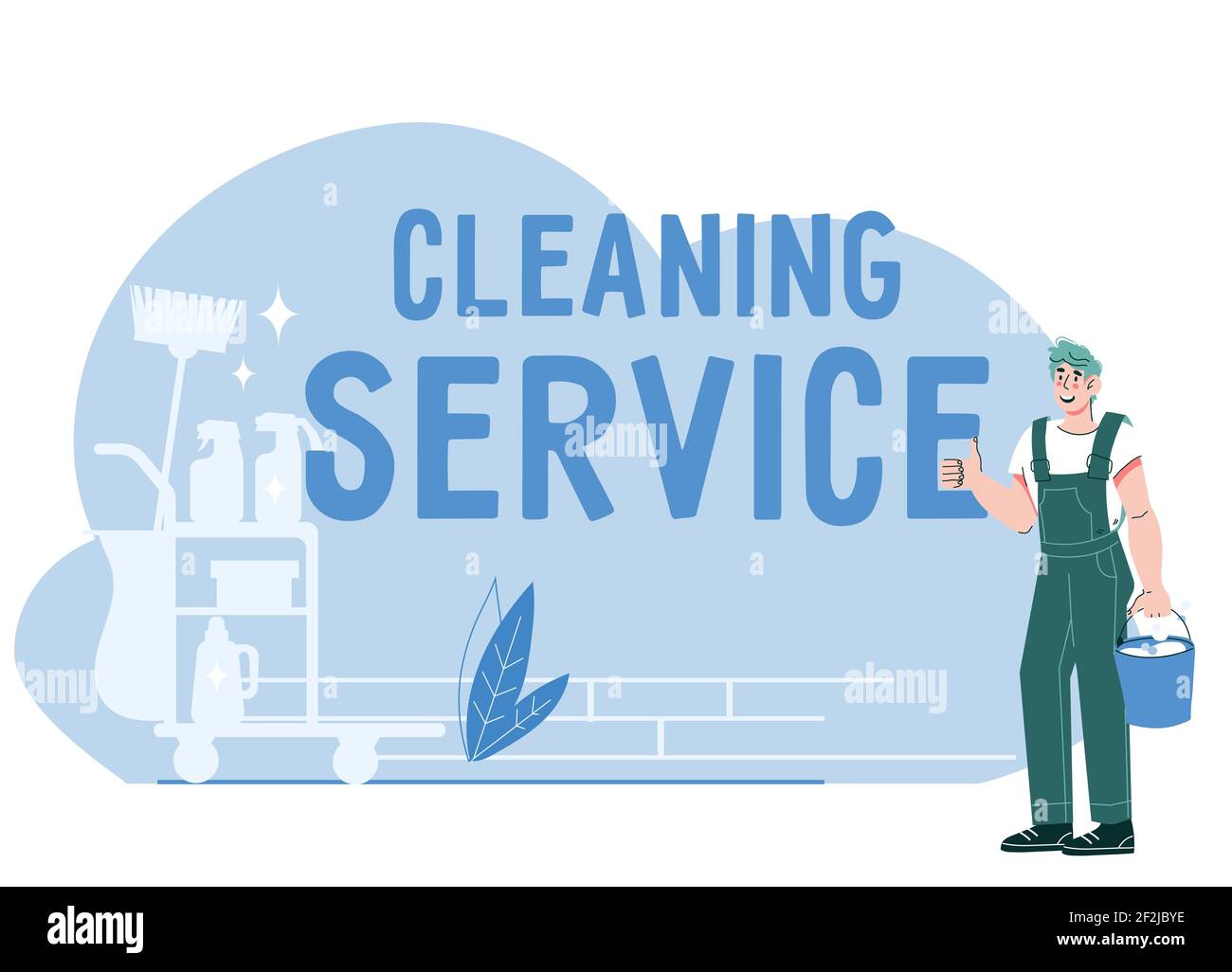 Banner for cleaning service with cleaner character, cartoon flat vector ...
