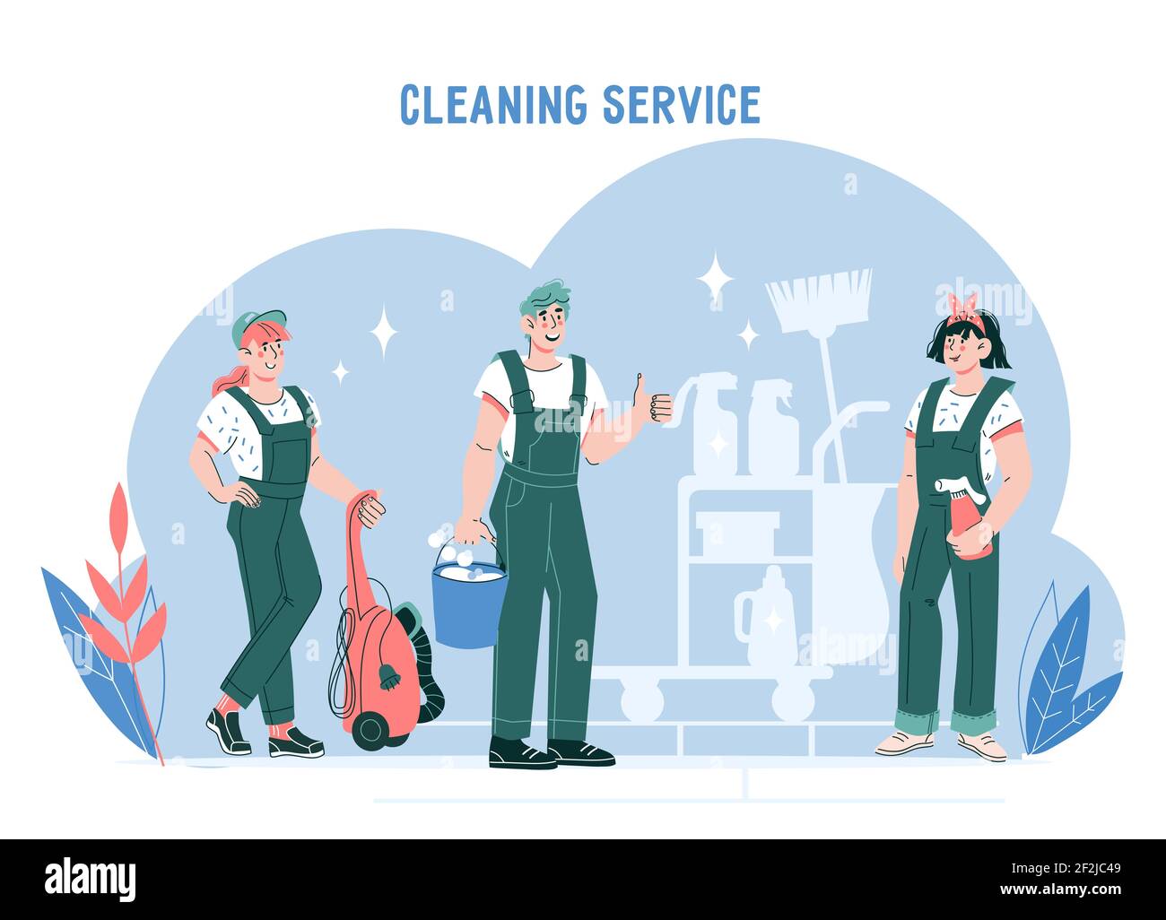 Cleaning service banner or poster template with cleaners, cartoon flat ...