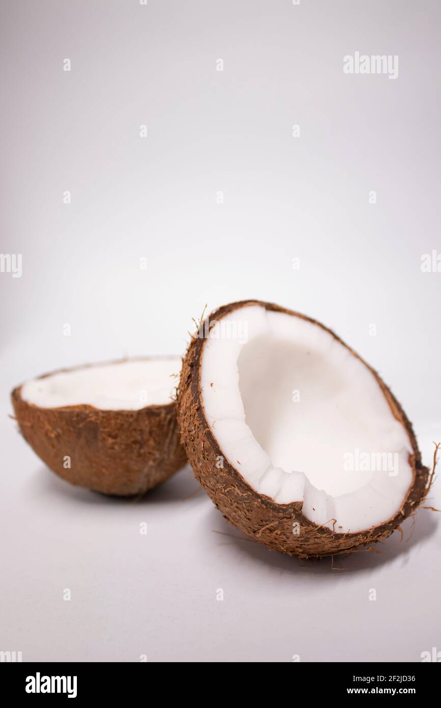 opened coconut isolated on white background. tropical fruit, nut Stock ...