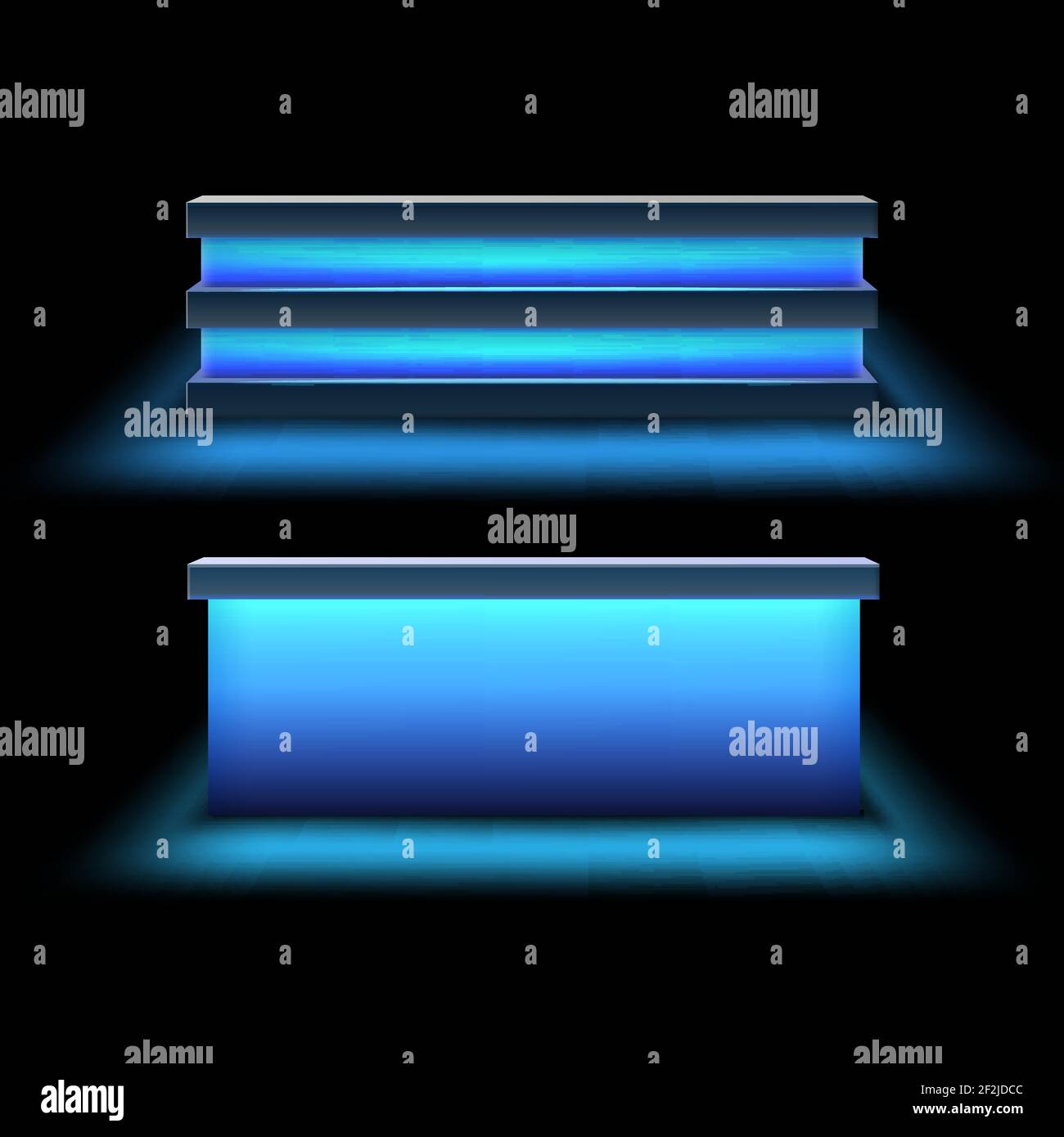 Vector set of bar counters with bright blue backlights front view ...