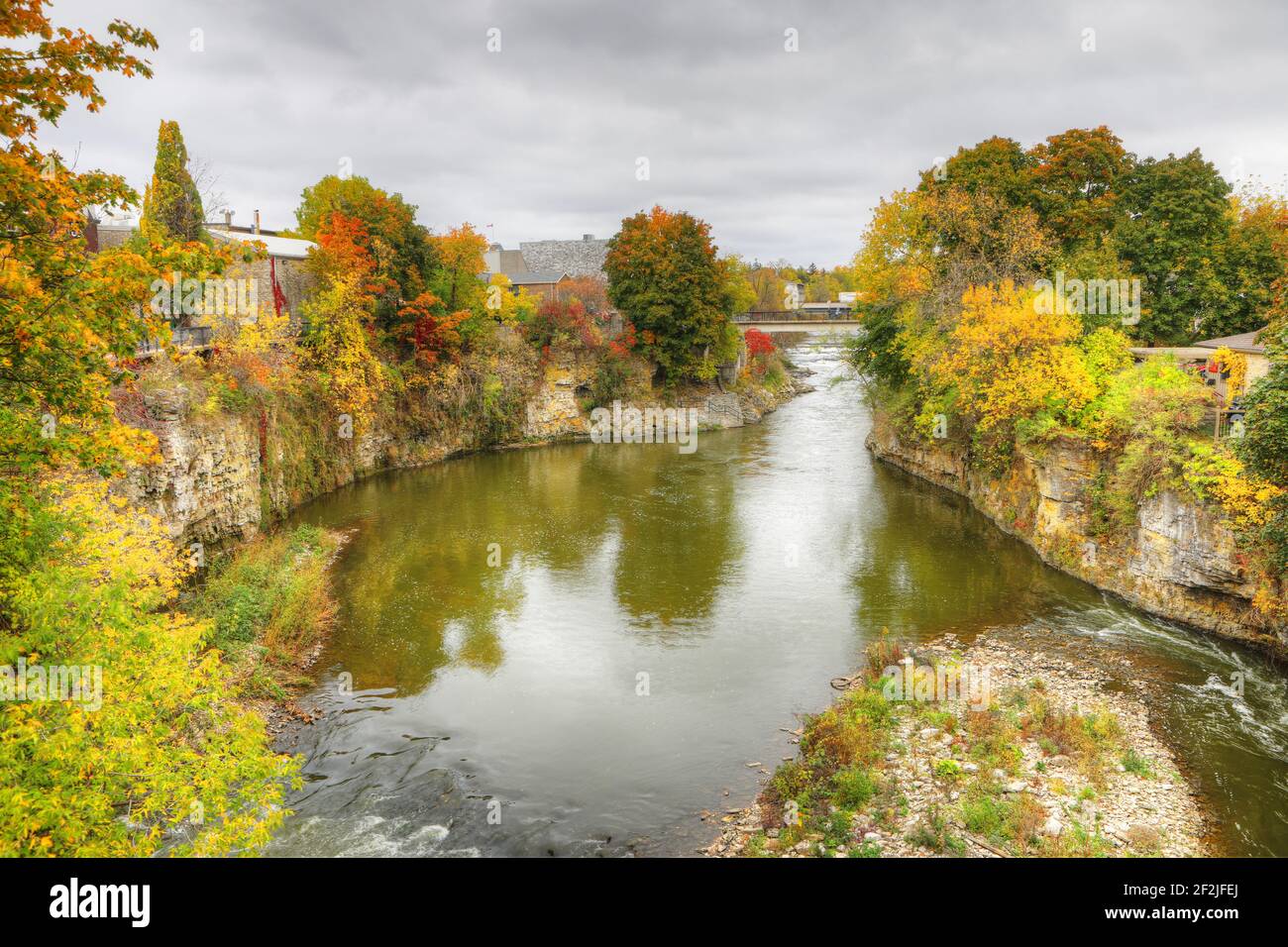 A Grand River scene at Fergus, Ontario, Canada in the Fall Stock Photo ...