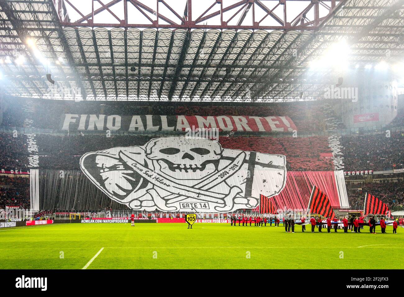 Milan fans make a tifo before the Italian championship Serie A football match between AC Milan ...
