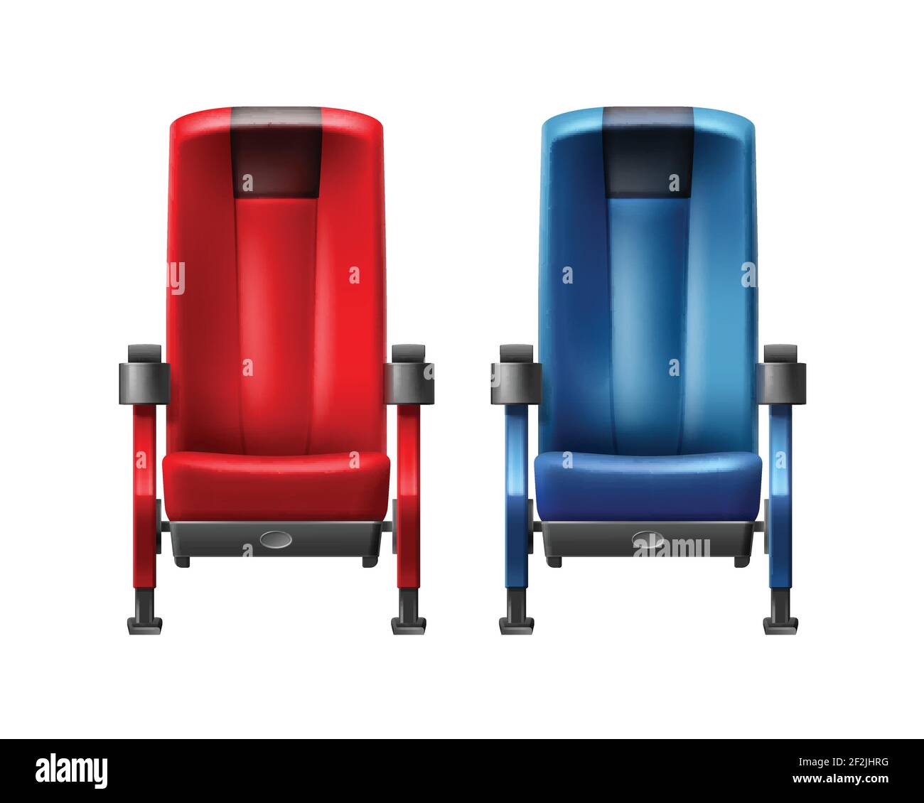 Vector realistic red and blue cinema seats front view close up isolated ...