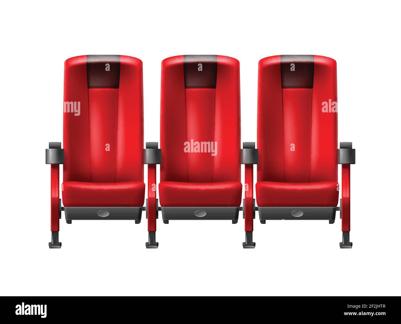 Vector realistic row of red cinema seats front view close up isolated ...