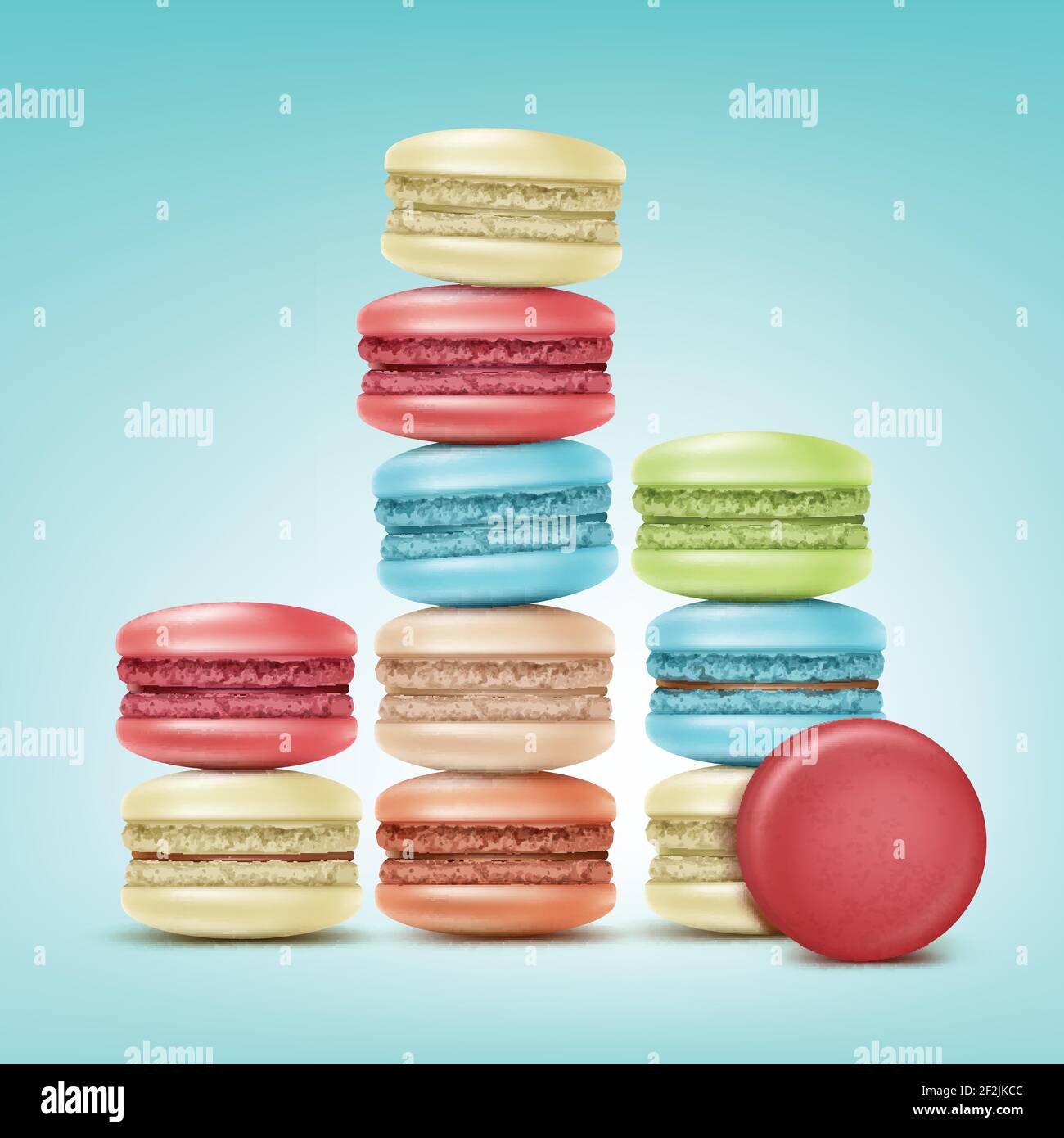 Vector stacks of colorful pink, green, beige, blue macarons isolated on ...
