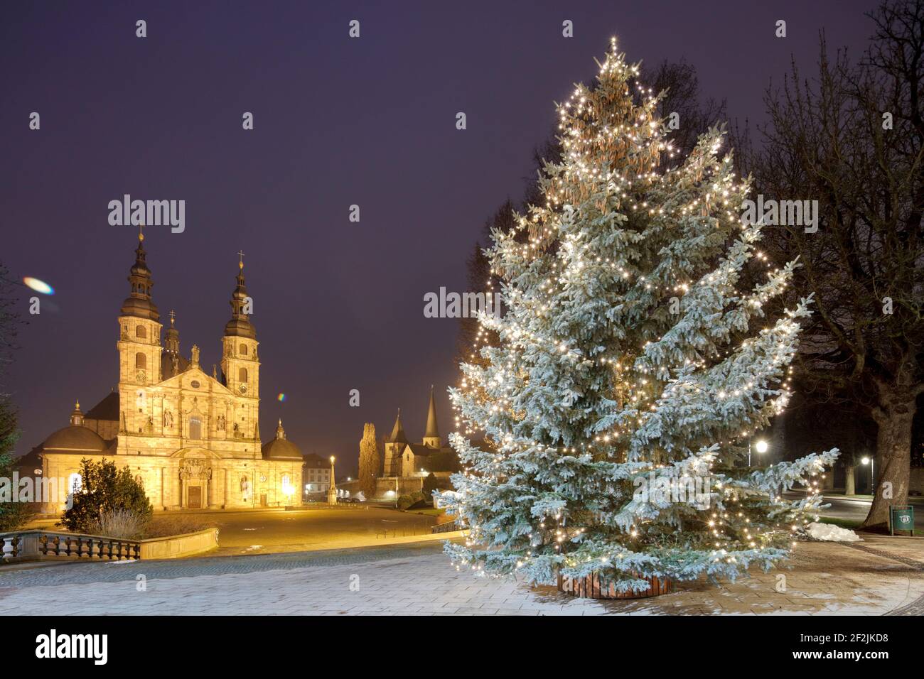 Domplatz, cathedral, Michaeliskirche, fir tree, architecture, blue hour ...