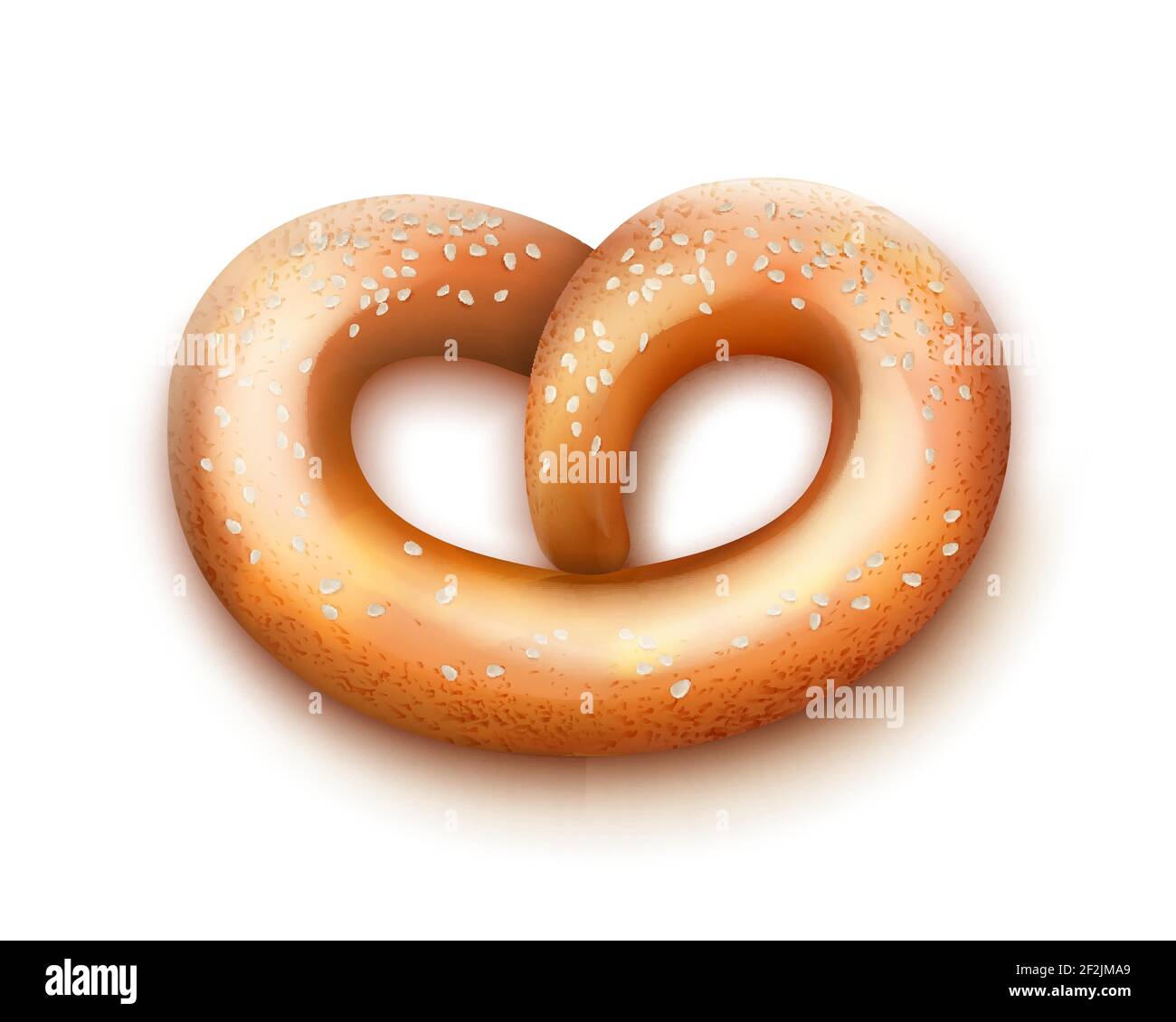 Vector single fresh baked pretzel with seeds top view isolated on white ...