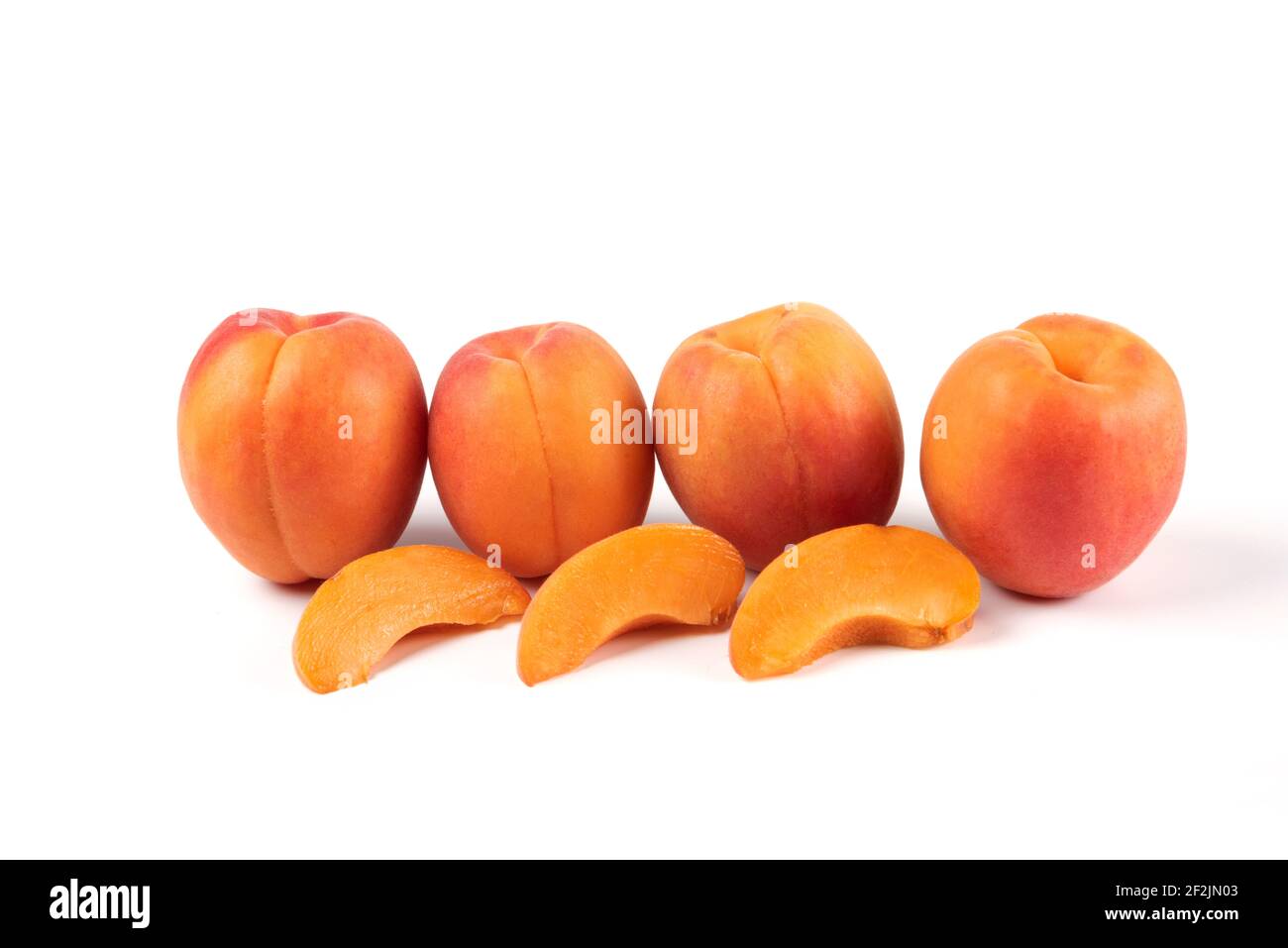 Peach slices isolated on white background in geometric position Stock ...