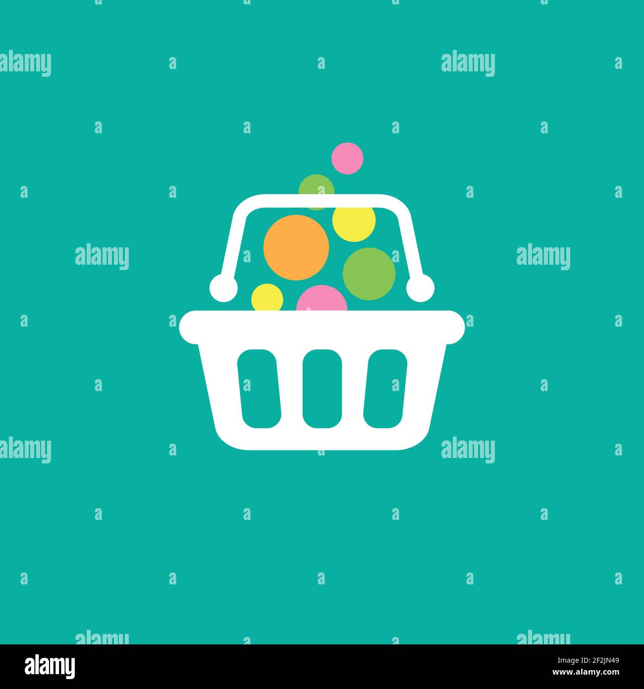 white shopping basket with goods. Bright purchase. simple icon isolated ...