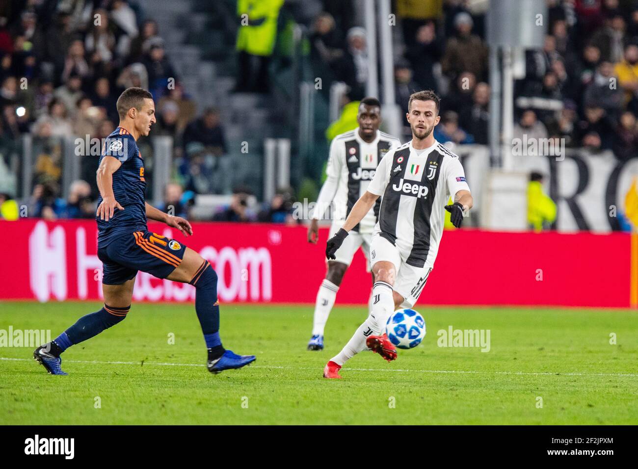 Miralem Pjanic of Juventus and Rodrigo of Valencia during the UEFA ...