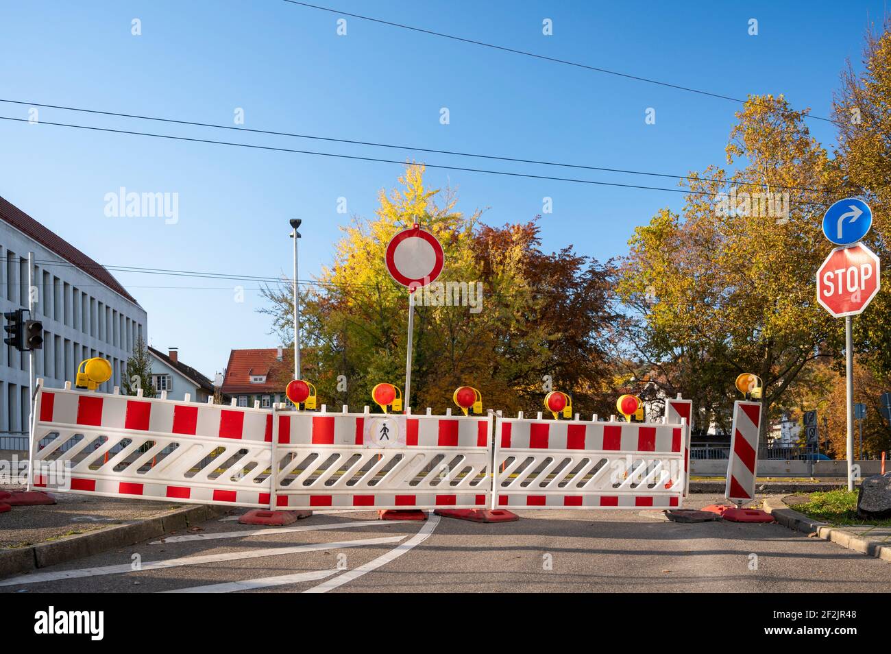 Stop sign closing road hi-res stock photography and images - Alamy