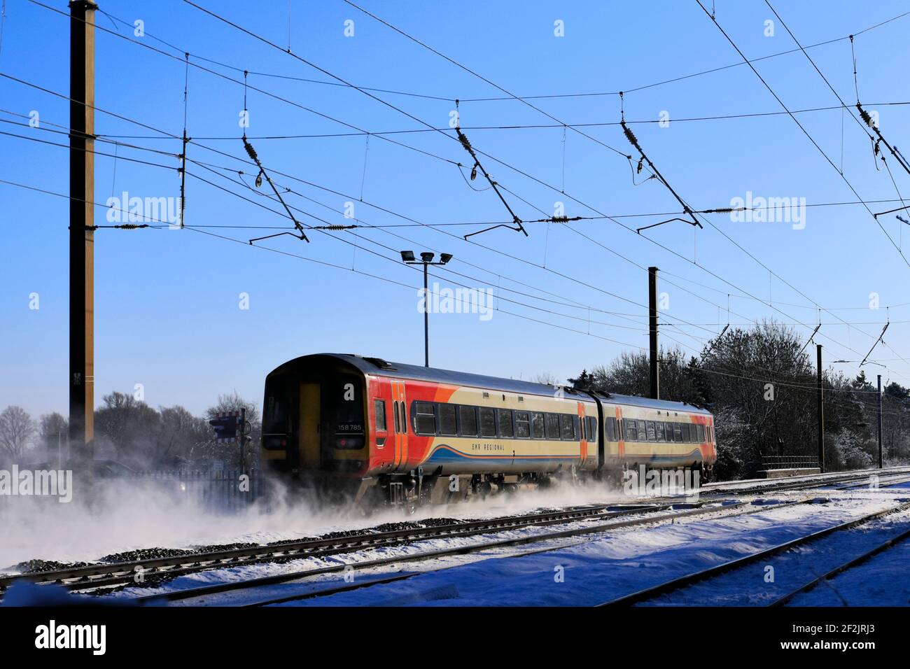 Winter snow, 158785 EMR, East Midlands Regional Trains, East Coast Main ...